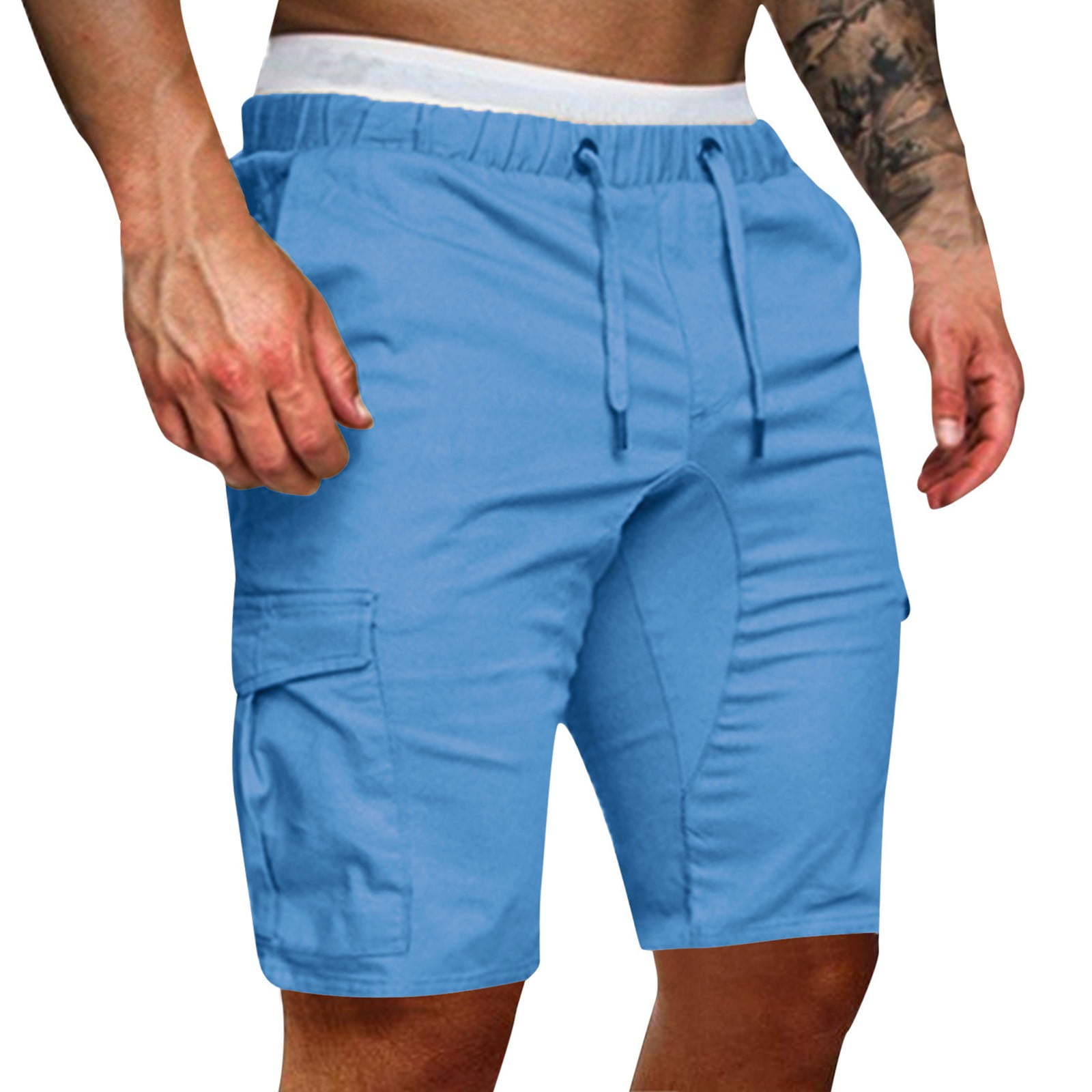 Cargo Shorts for Men Solid Color Elastic Waist Drawstring Summer Shorts ...