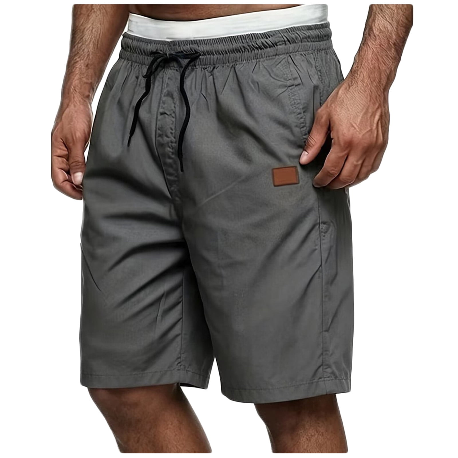 Cargo Shorts Men,Mens Solid Color Elastic Waist Drawstring Shorts with ...