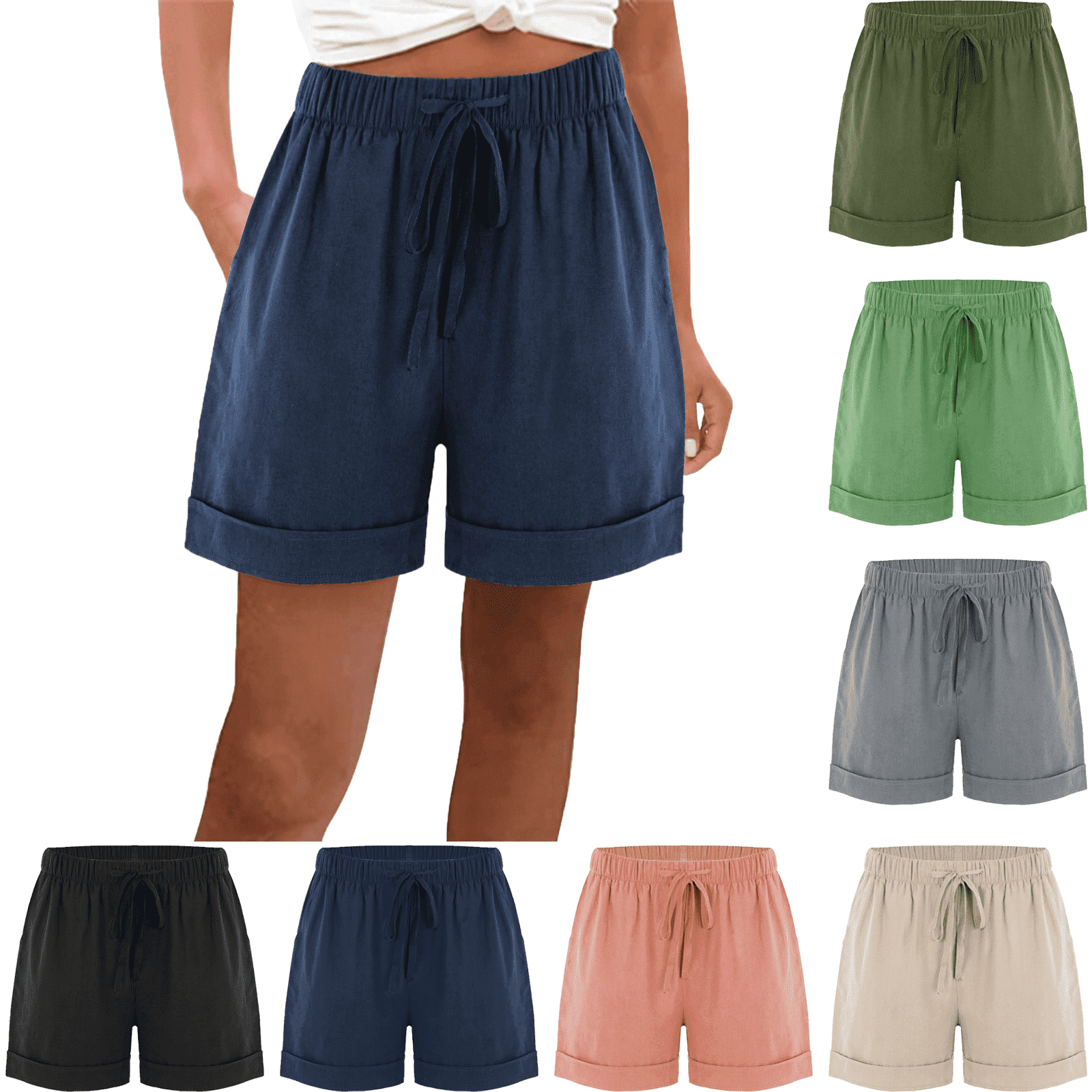 Cargo Shorts for Women High Rise Womens Shorts Solid Color Wide Leg ...