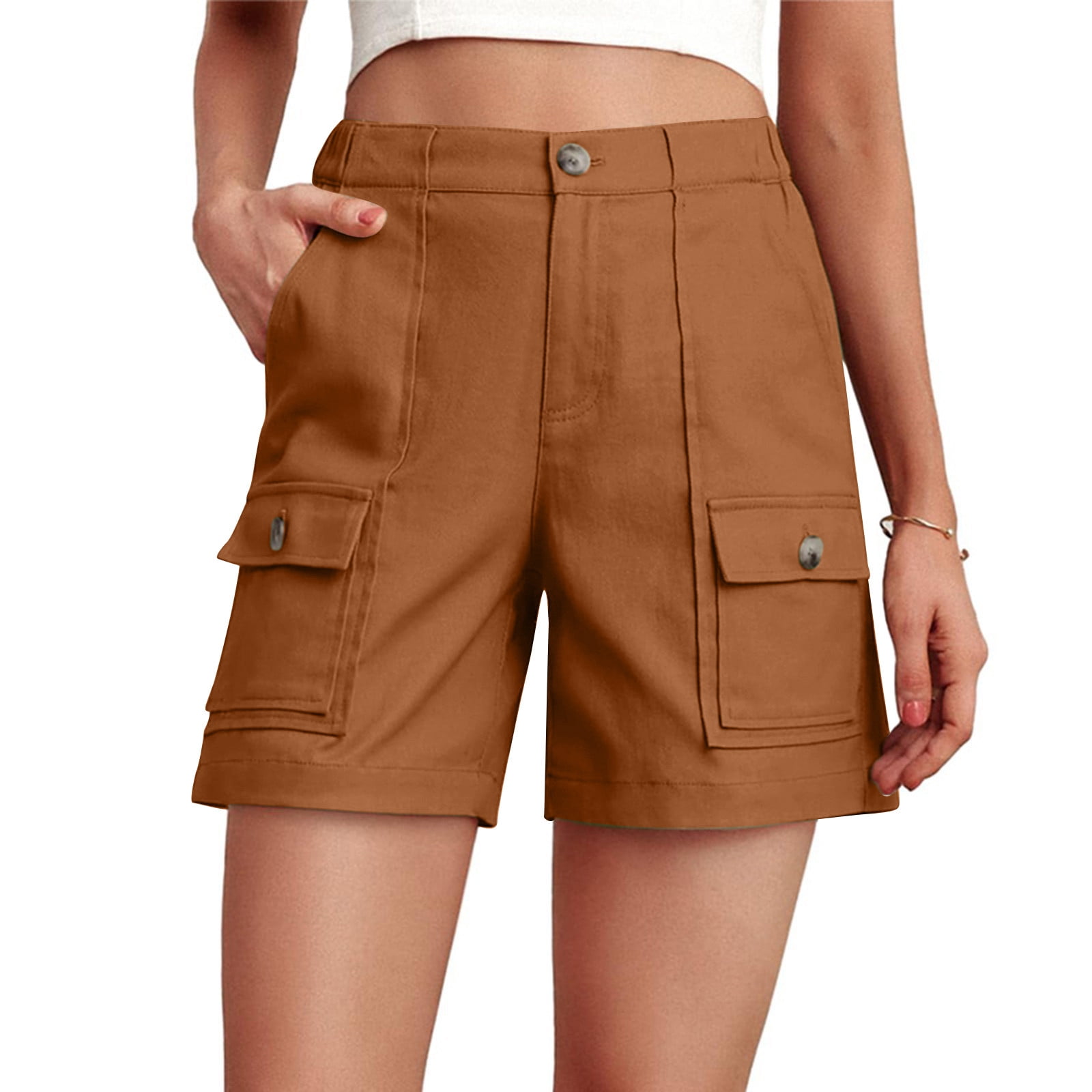 Cargo Shorts Women Soild Knee Length Long Hiking Shorts with Pockets ...
