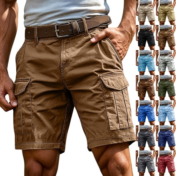 Cargo Shorts for Men 7 Inch Inseam Button Elastic Waisted Keen Length ...