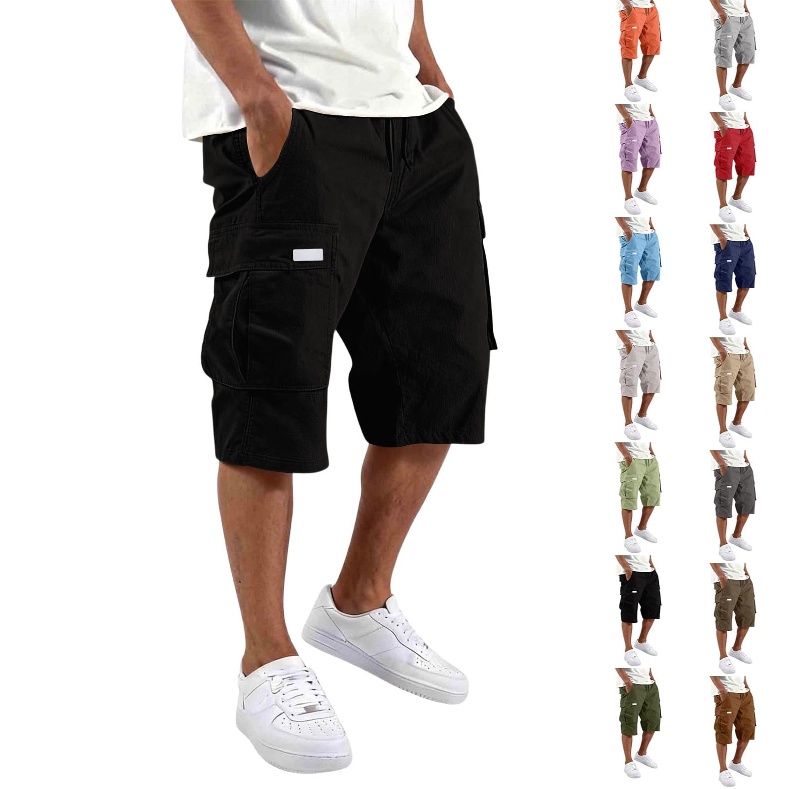 Cargo Shorts for Men Big and Tall Plus Size Comfy Cotton Elastic Waist ...