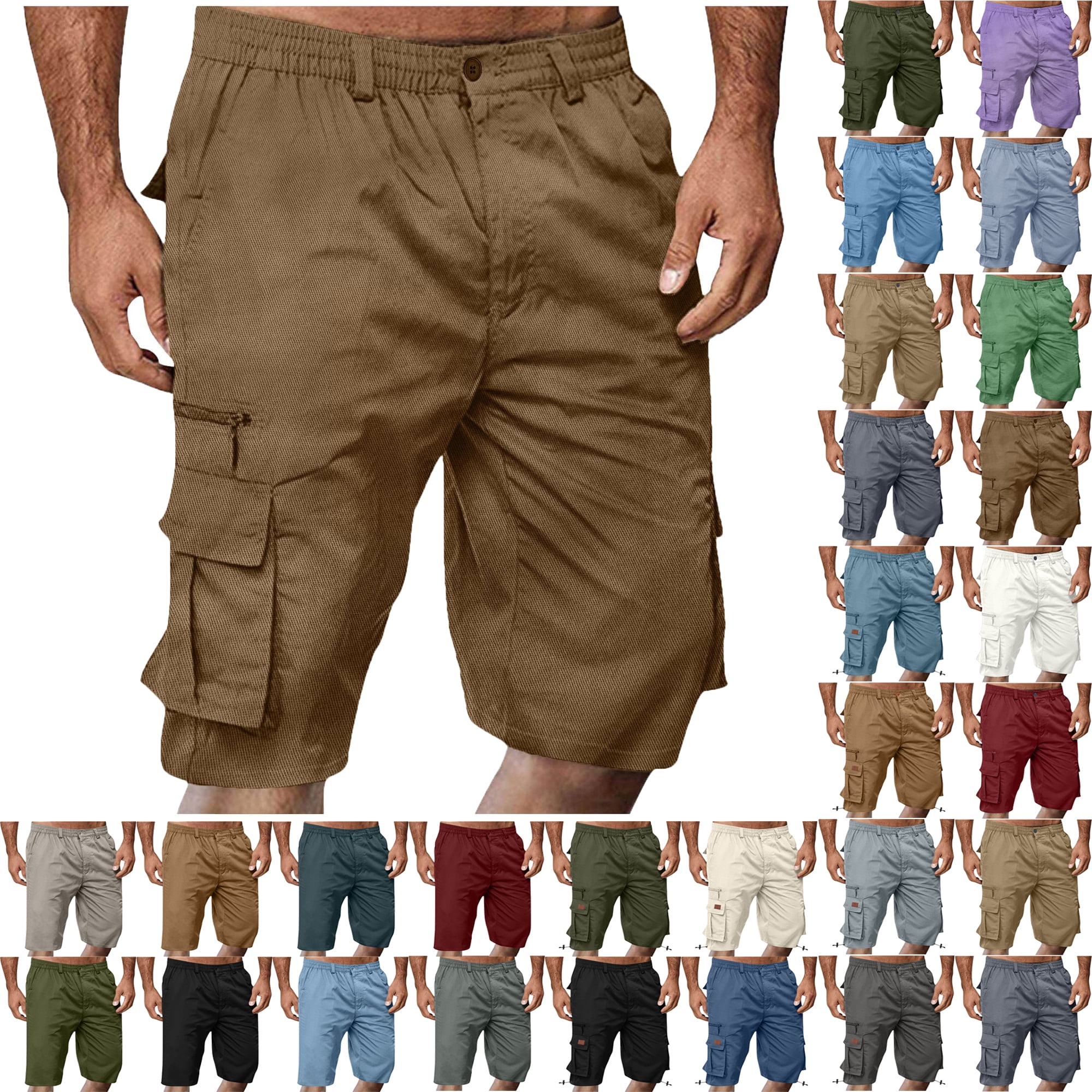 Cargo Shorts for Men Casual Button Zipper Solid Knee Length Cargo Pants ...
