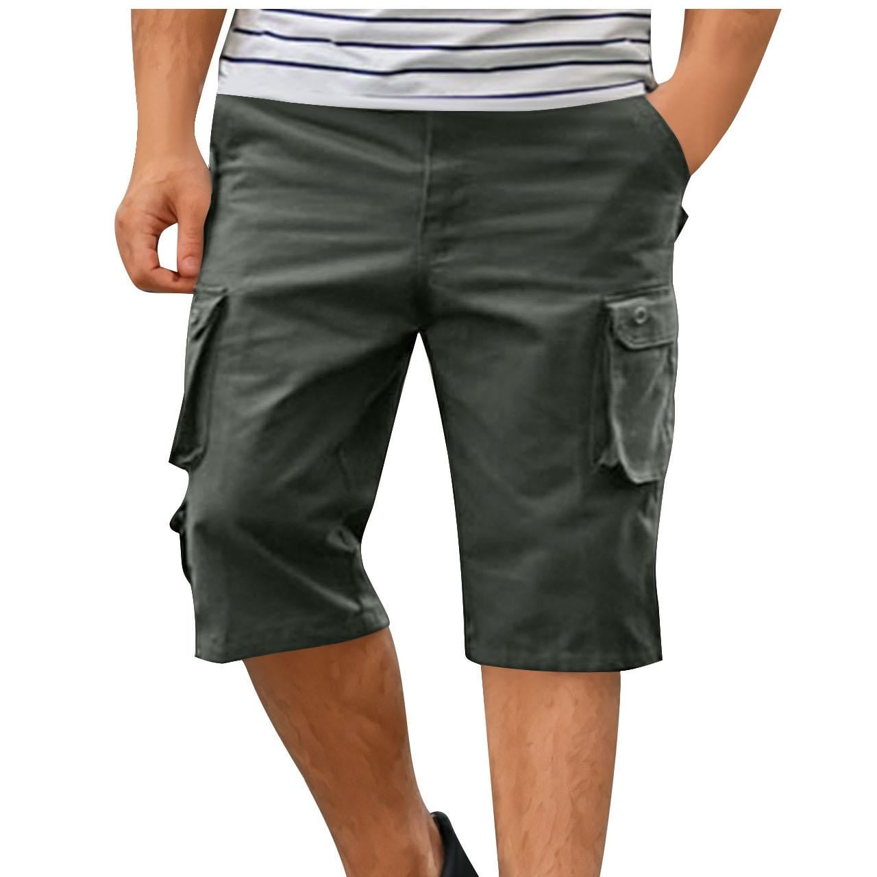 Cargo Shorts for Men Casual Cotton Below Knee Multi Pockets Classic Fit ...
