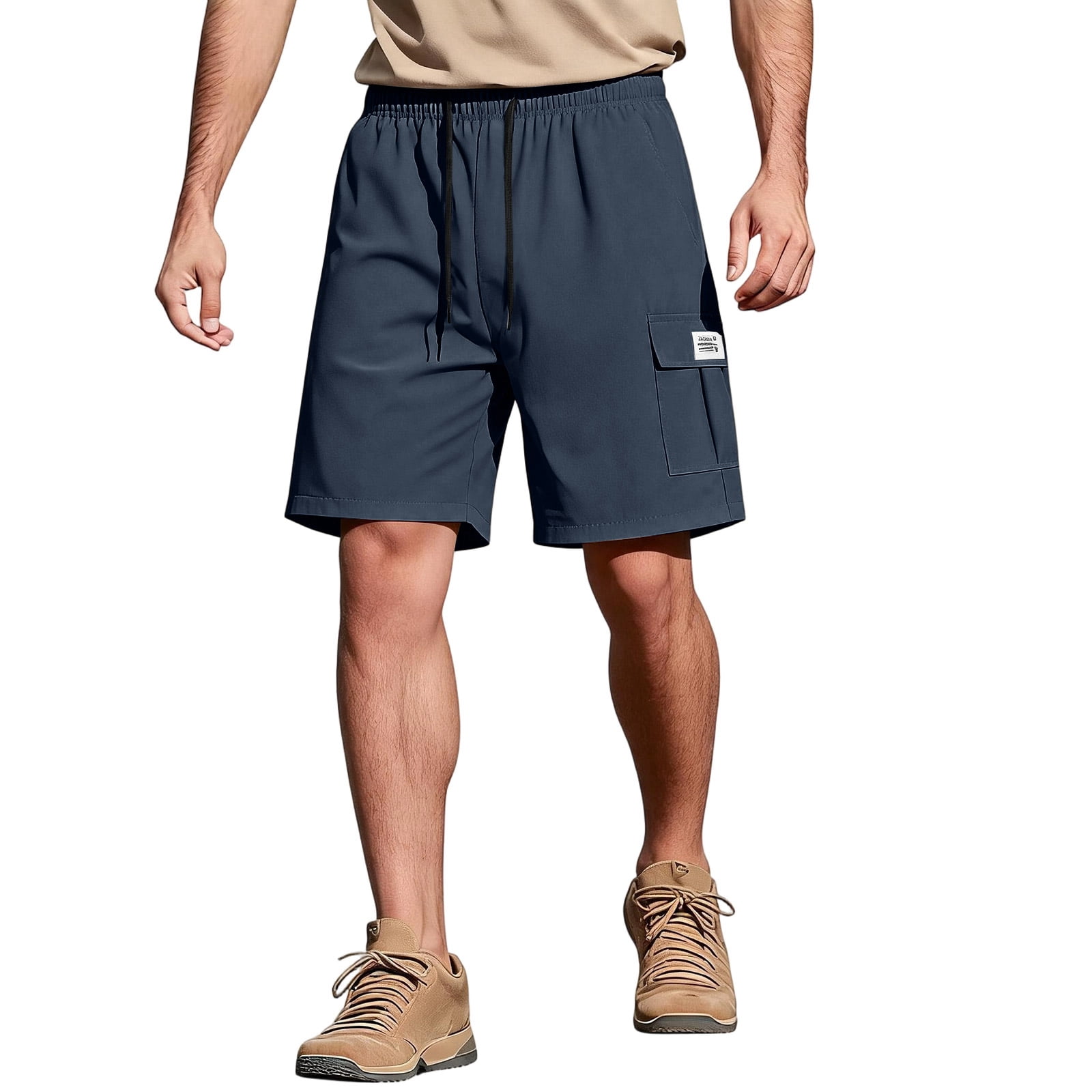 Cargo Shorts for Men Drawstring Elastic Waist Wide Leg Work Shorts ...