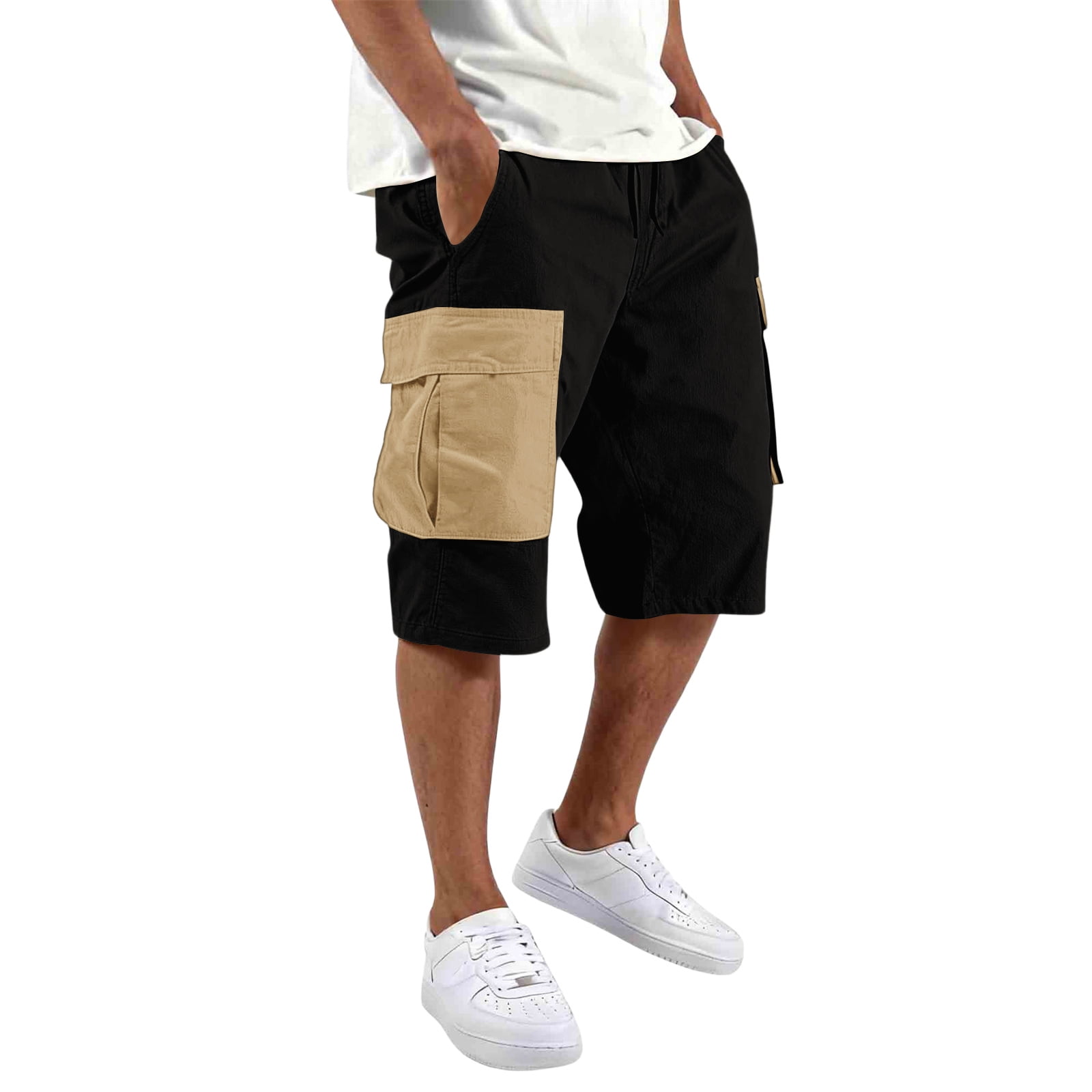Cargo Shorts for Men Elastic Waist Drawstring Knee Length Bermuda ...