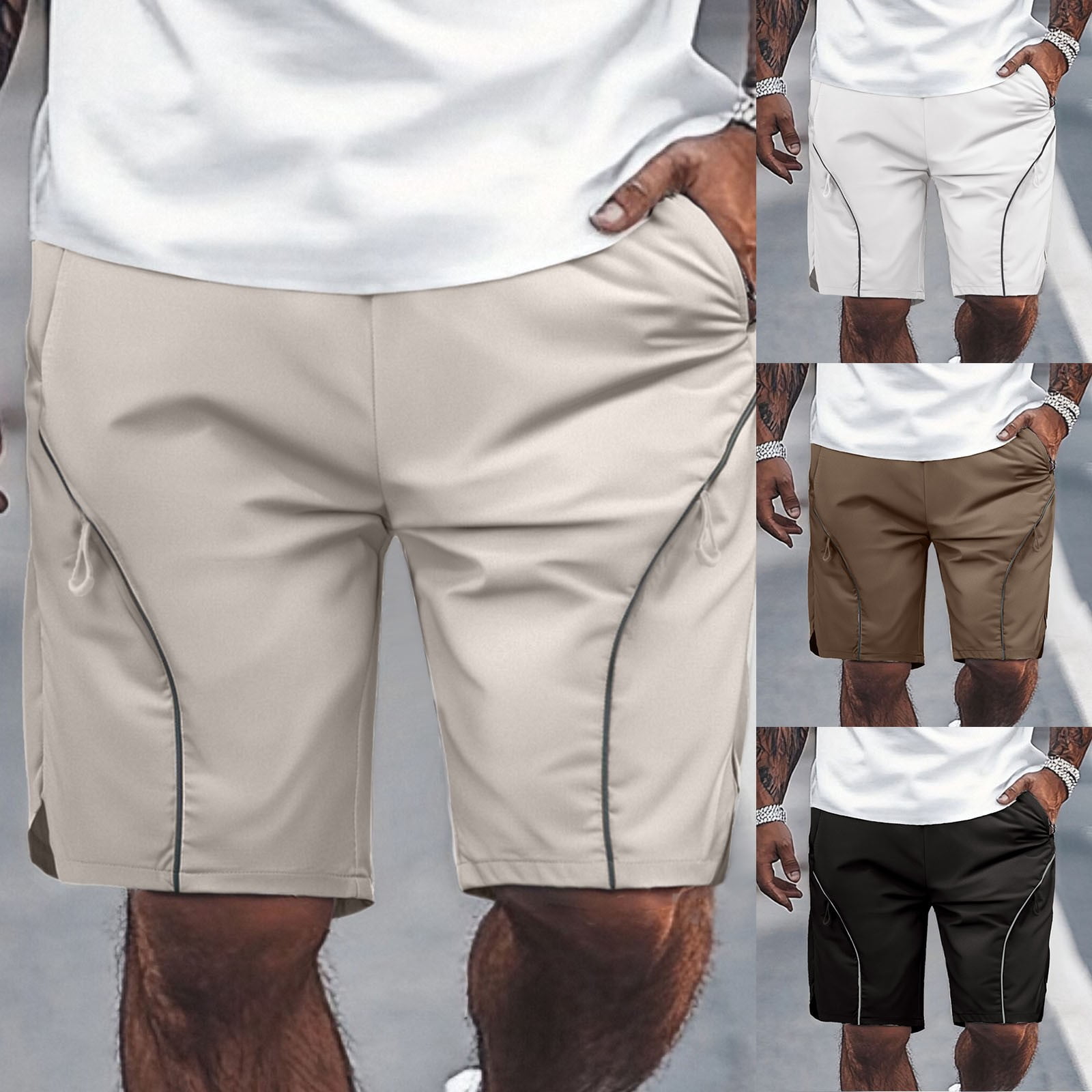 Cargo Shorts for Men European Solid Color Quilted Line Zipper Design ...