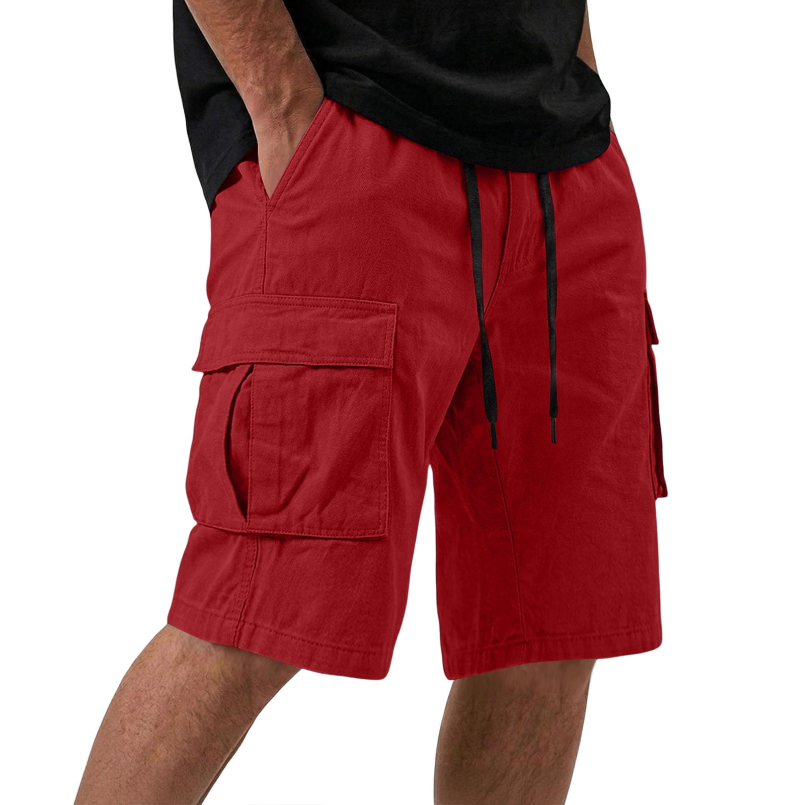 Cargo Shorts for Men Knee Length Elastic Waist Athletic Pants with ...