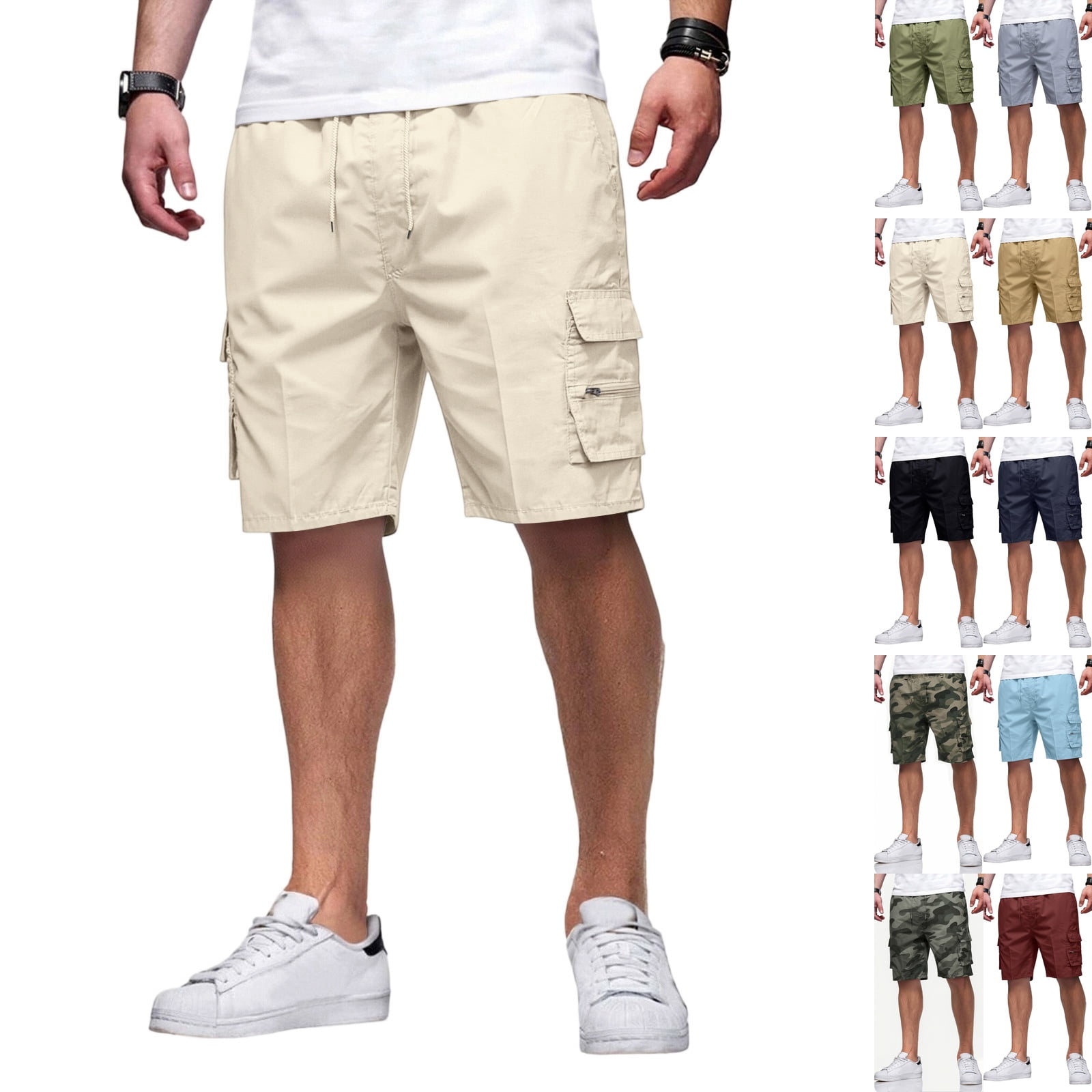 Cargo Shorts for Men Knee Length Elastic Waist Athletic Shorts with ...