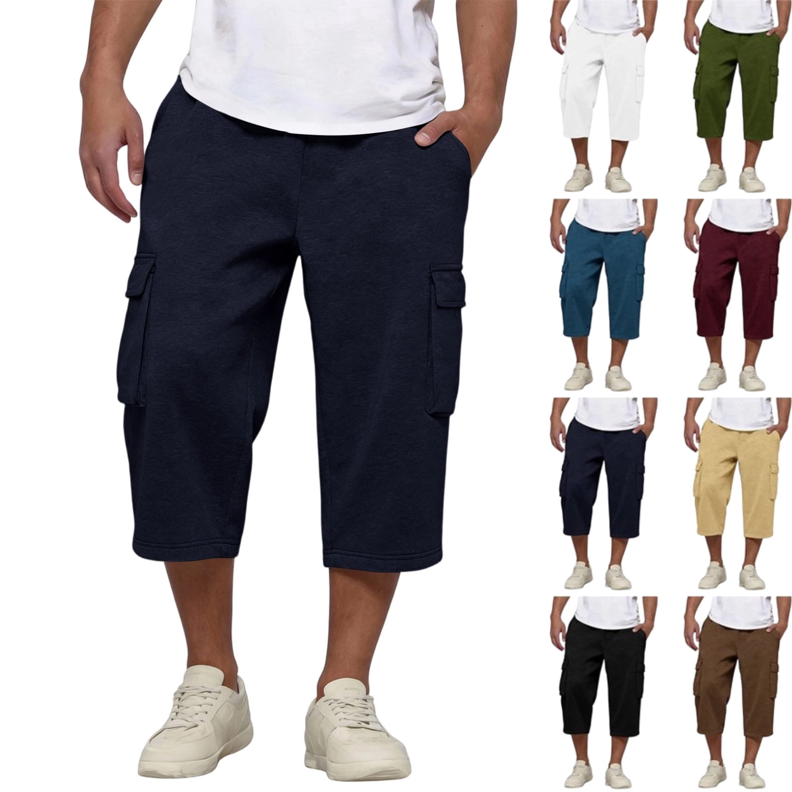 Cargo Shorts for Men Relaxed Fit Below Knee Elastic Waist Drawstring ...