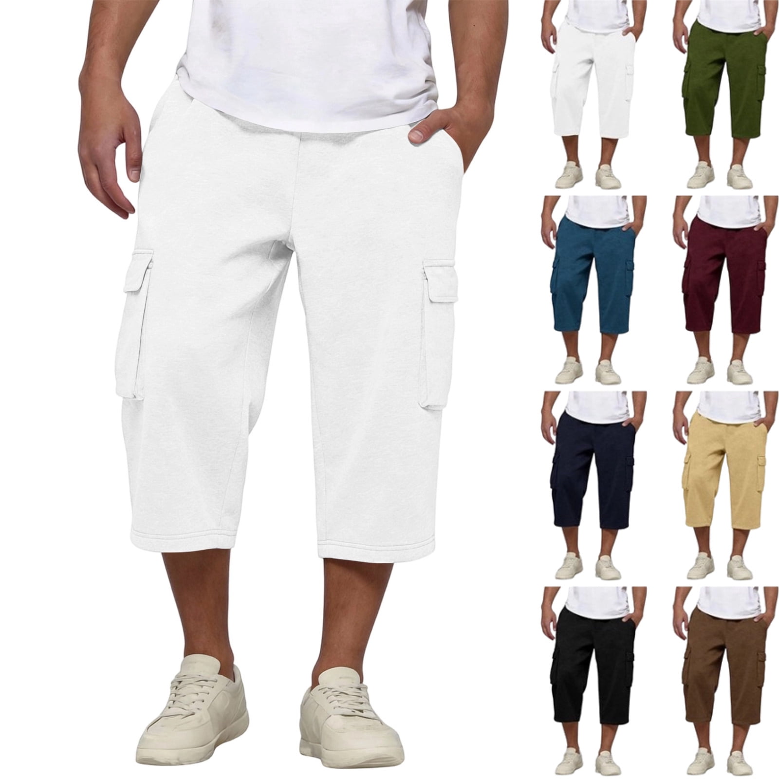 Cargo Shorts for Men Relaxed Fit Below Knee Elastic Waist Drawstring ...