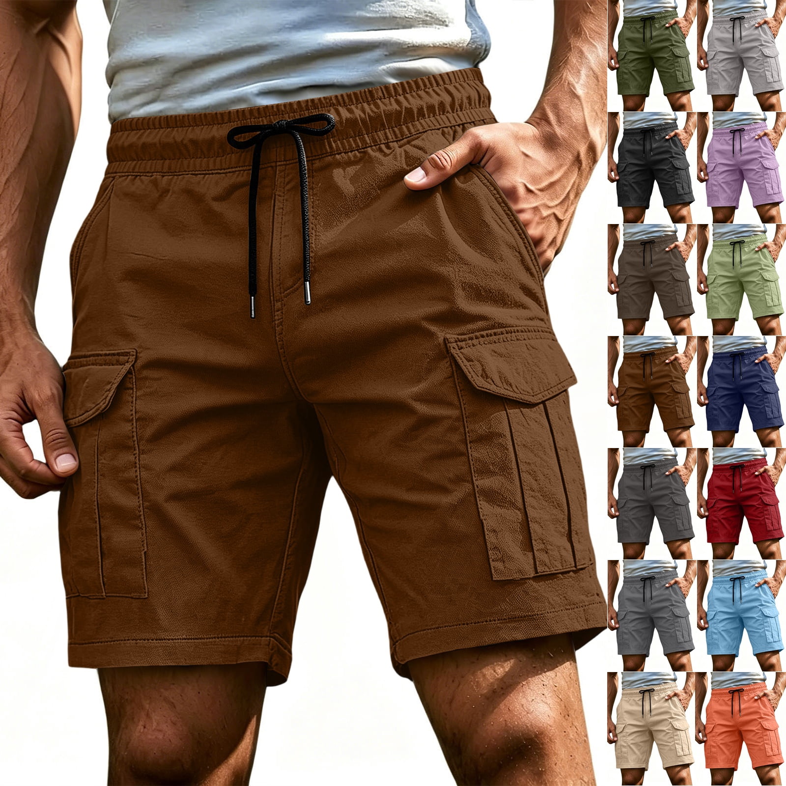 Cargo Shorts for Men Relaxed Loose Fit Drawstring Hiking Shorts Summer ...