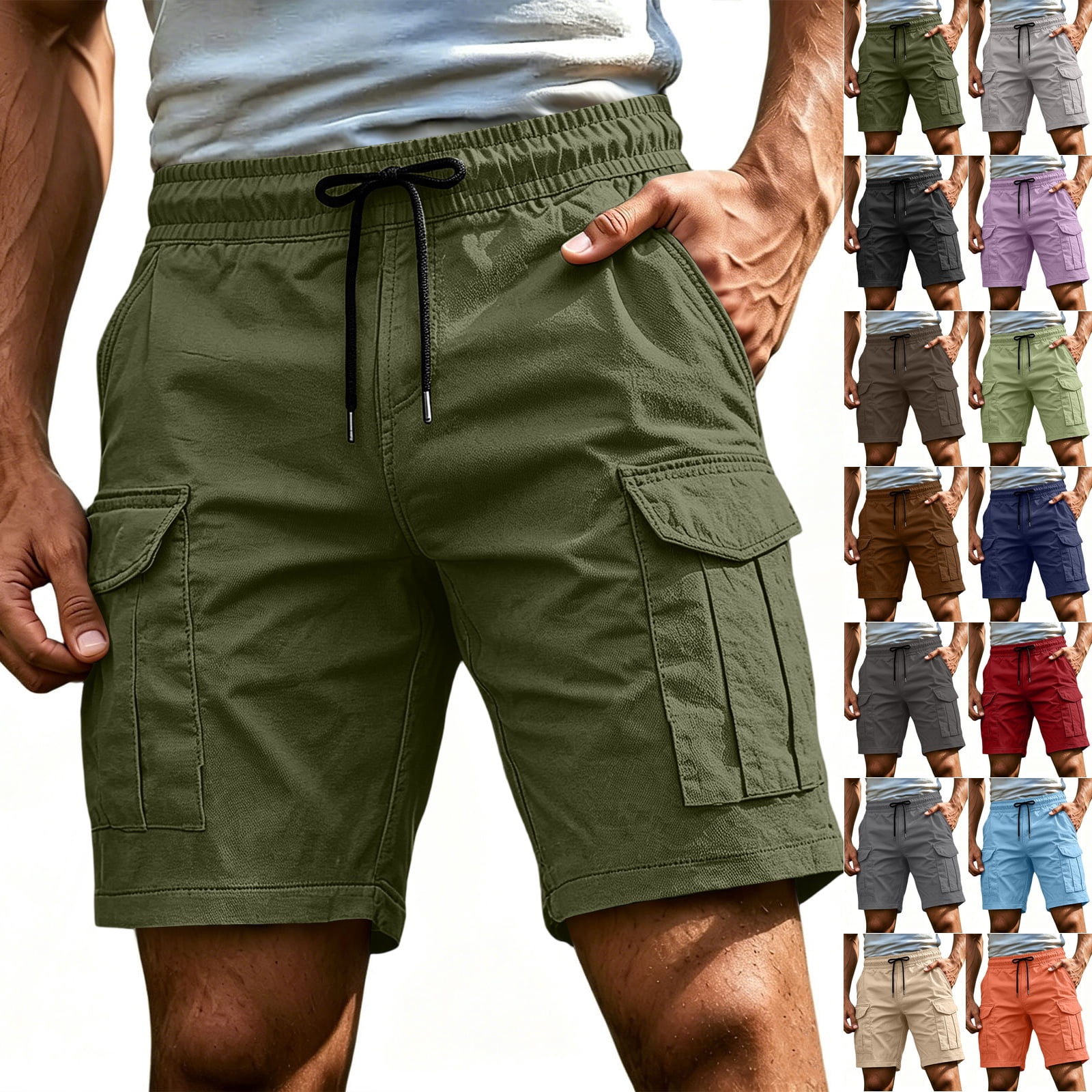 Cargo Shorts for Men Relaxed Loose Fit Drawstring Tactical Hiking ...