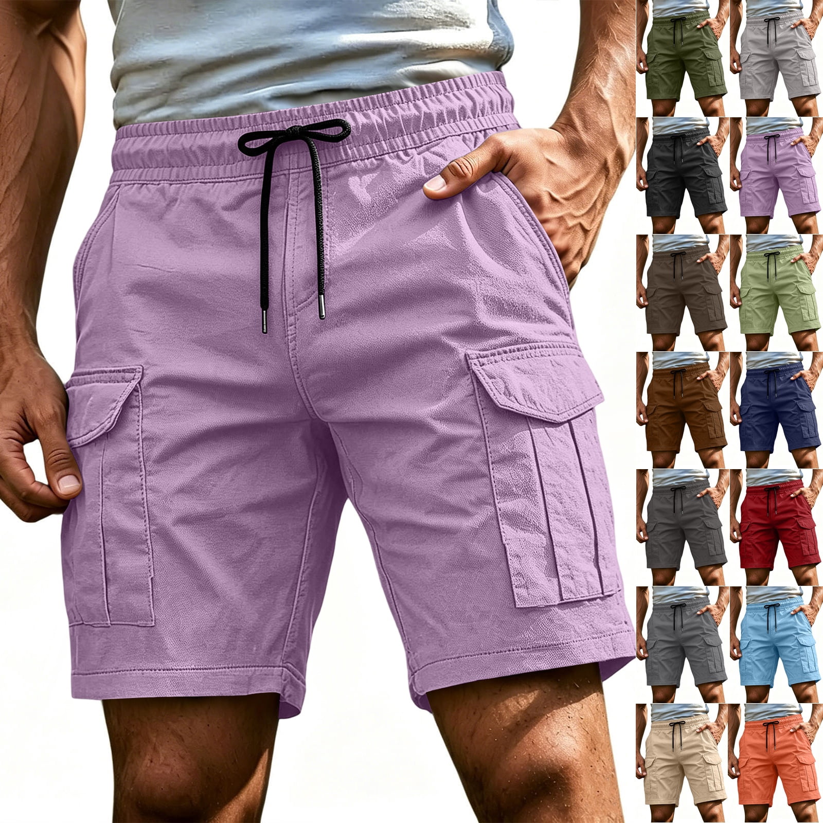Cargo Shorts for Men Relaxed Loose Fit Drawstring Tactical Hiking ...