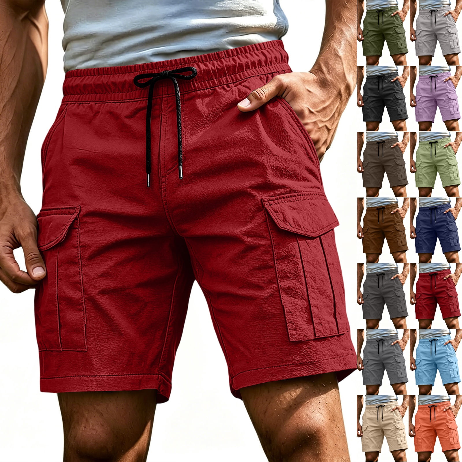 Cargo Shorts for Men Relaxed Loose Fit Drawstring Tactical Hiking ...