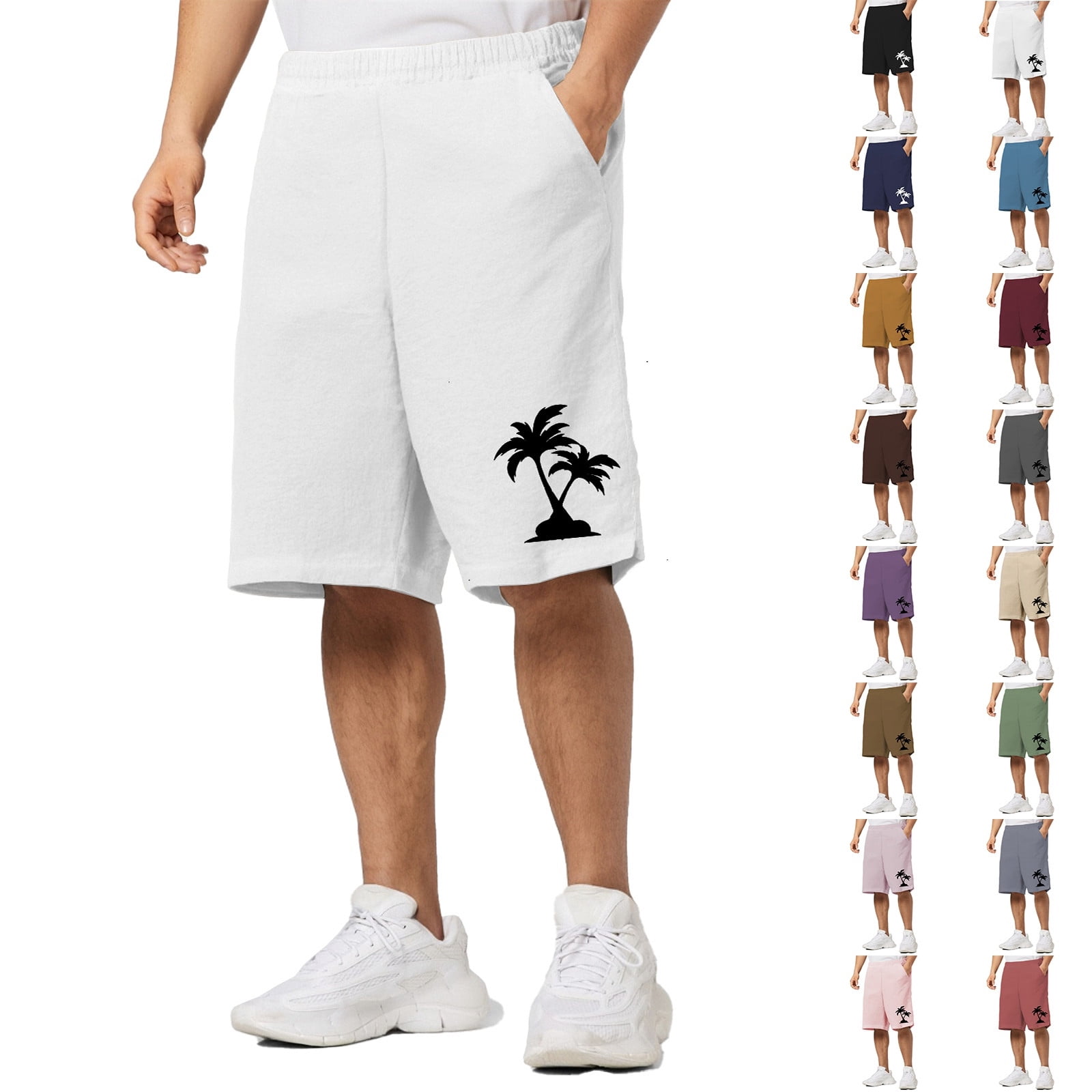 Cargo Shorts for Men Summer Beach with Tree Print Athletic Casual ...