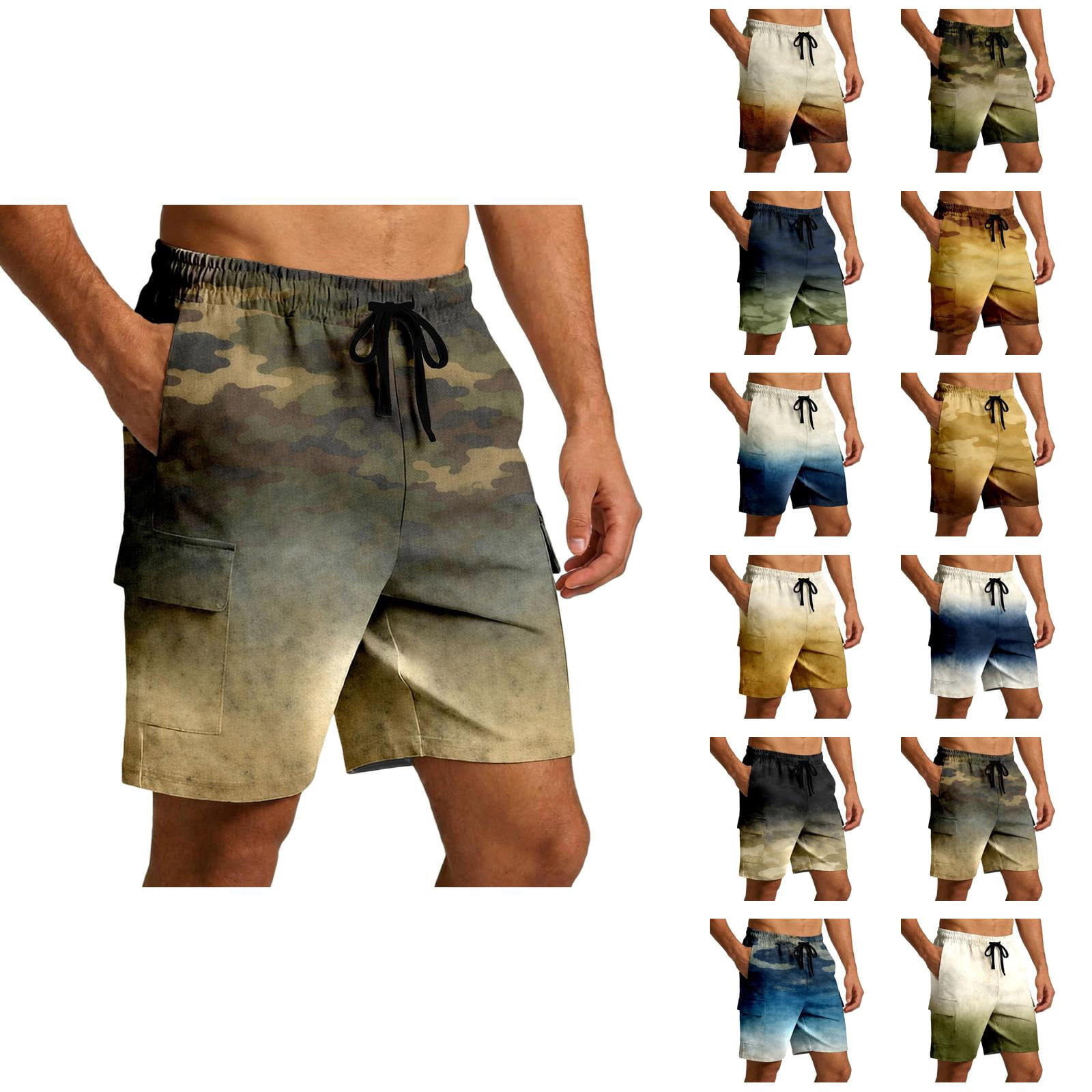 Cargo Shorts for Men Summer Casual Gradient Color Elastic Waist ...