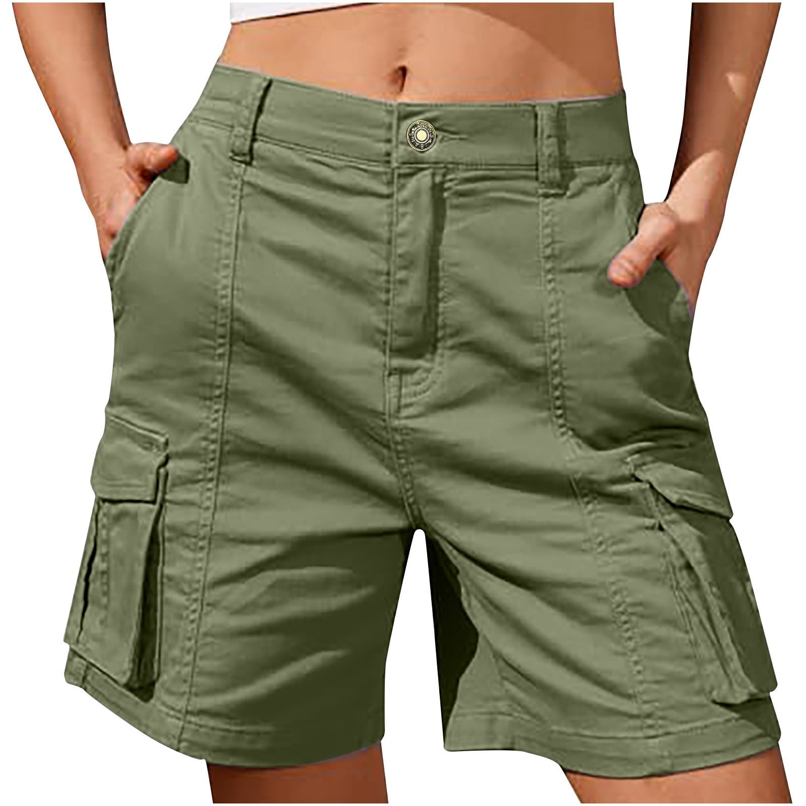 Cargo Shorts for Women Bermuda Shorts Elastic Waist Knee Length 6 ...