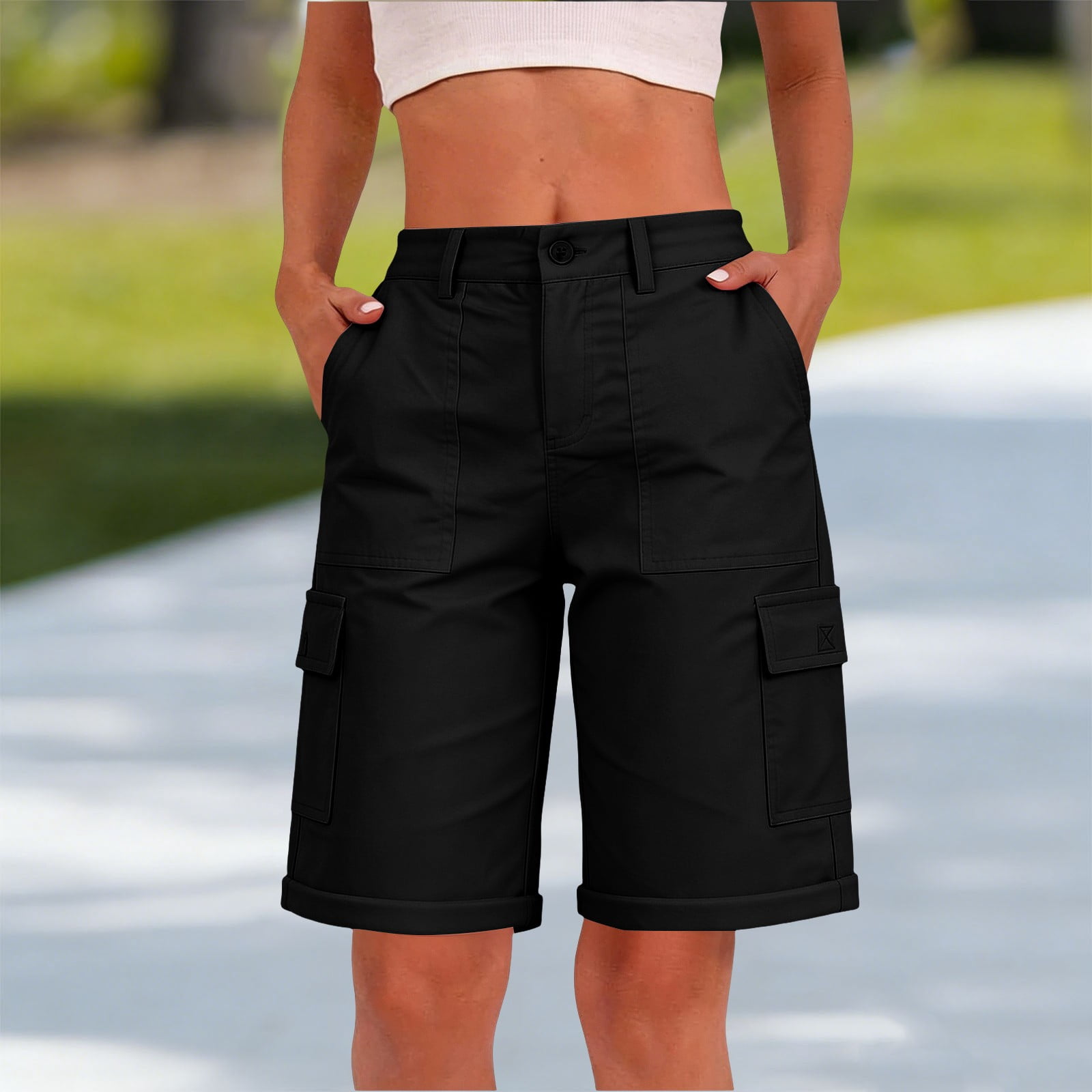 Cargo Shorts for Women Cargo Shorts for Women Knee Length Casual Solid ...
