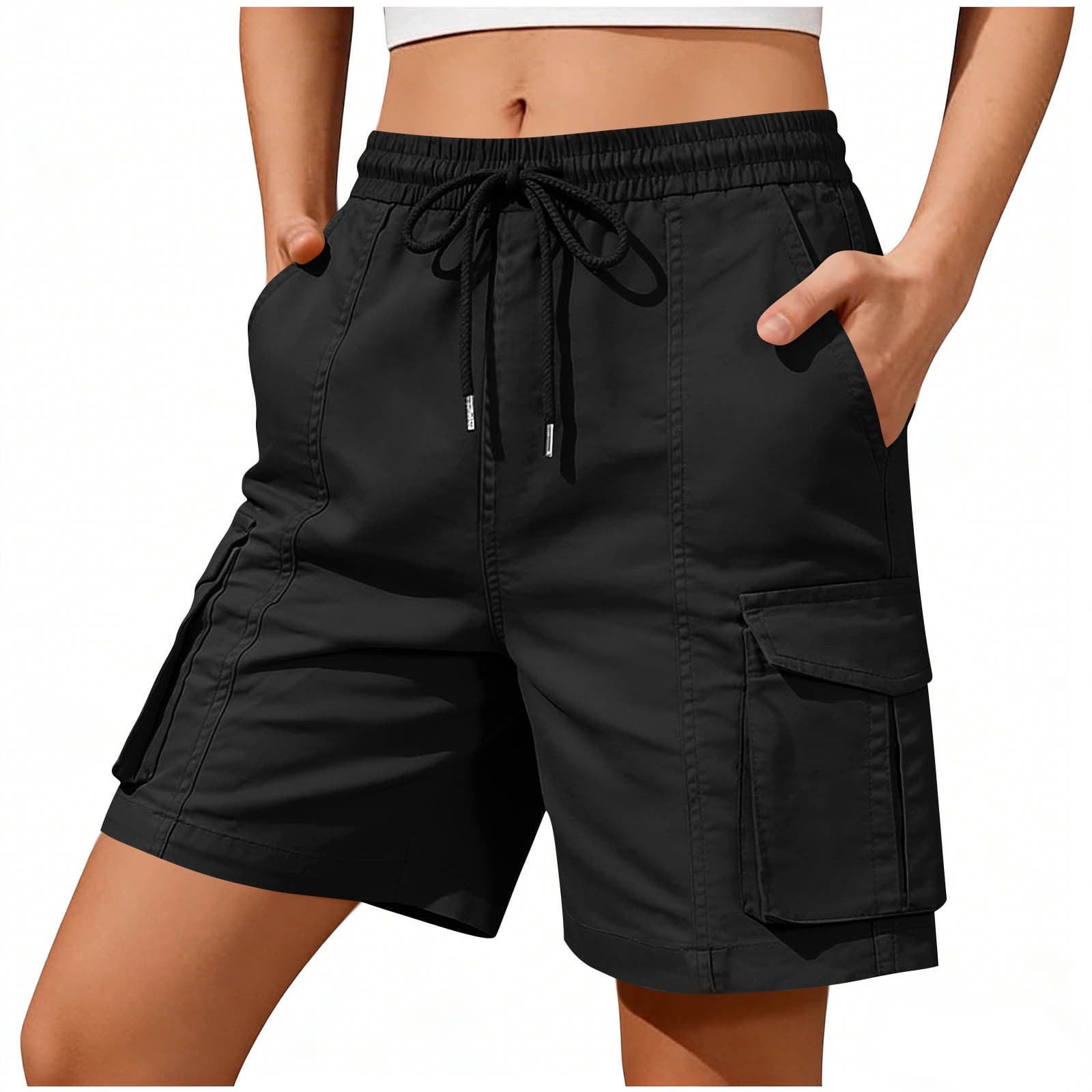 Cargo Shorts for Women Relaxed Fit Drawstring Elastic Waist Wide Leg ...