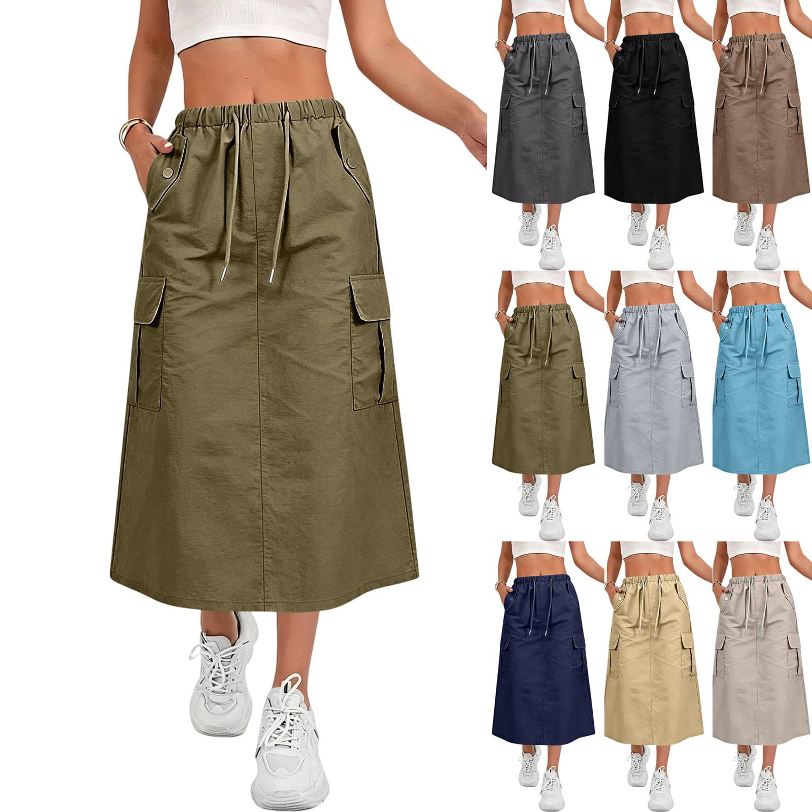 Cargo Skirt for Women Y2KAdjustable Back Slit High Waist Casual A-Line ...