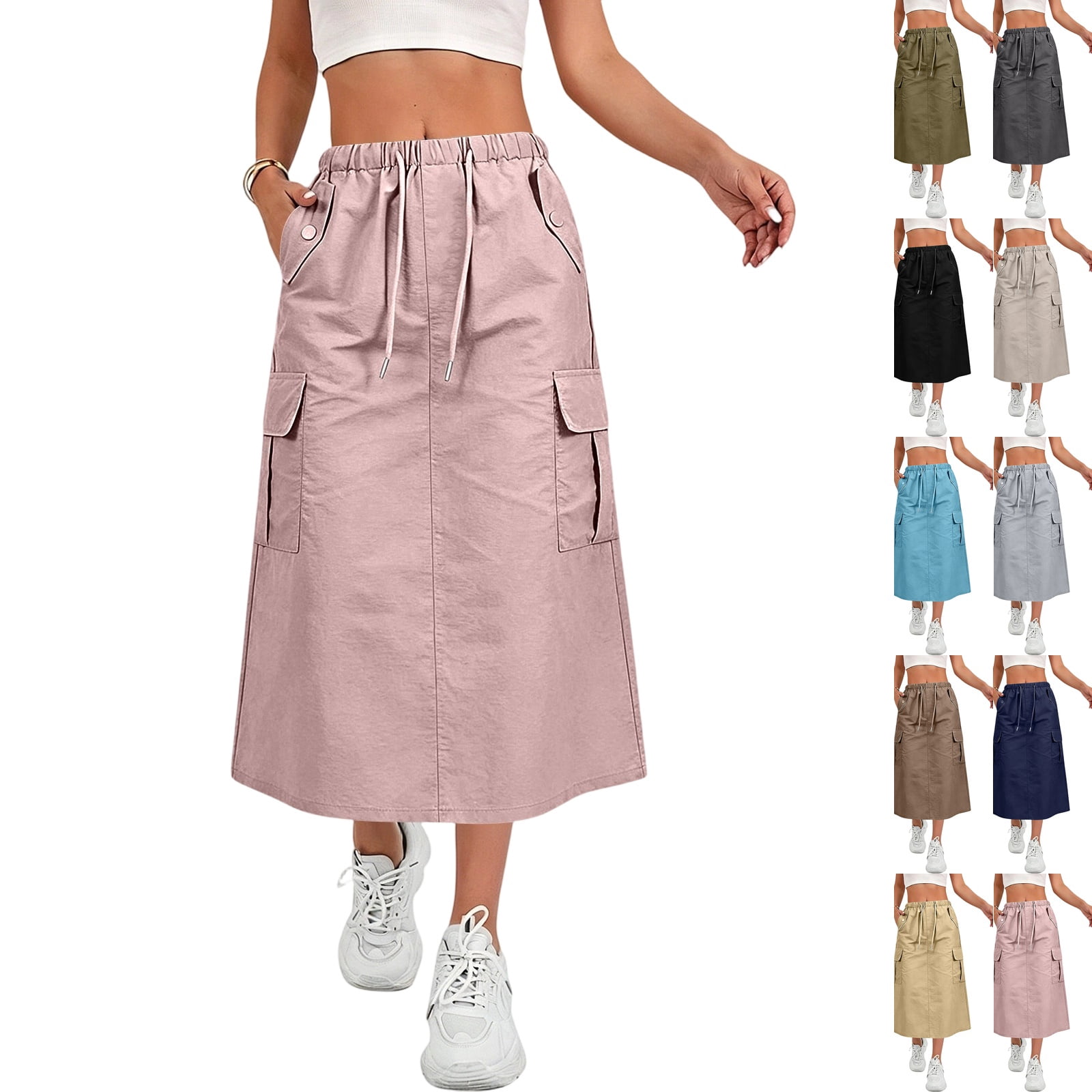 Cargo Skirts for Women Maxi Long Skirt Adjustable Waist Quick Dry ...