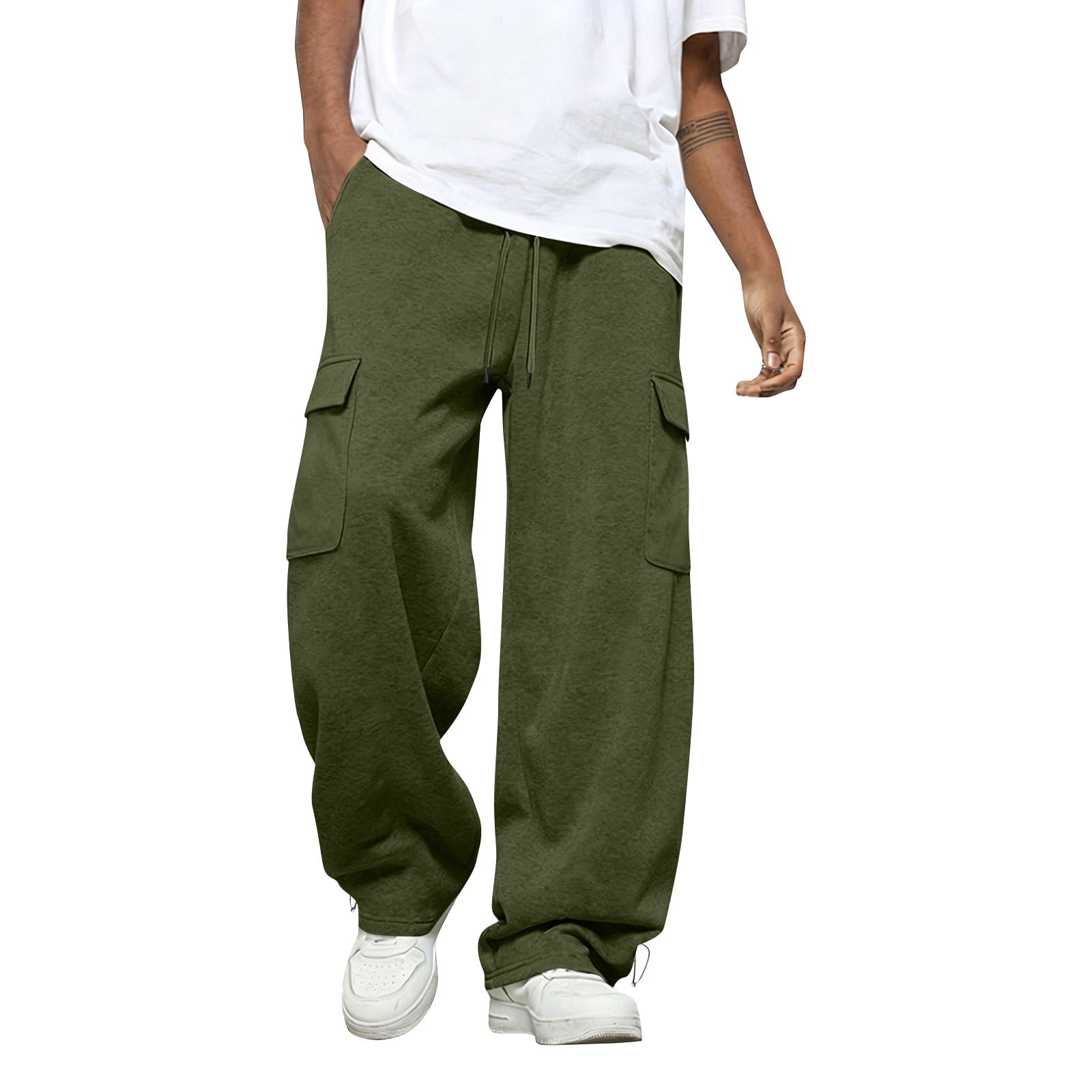 Cargo Sweatpants for Men Baggy Fleece Wide Leg Drawstring Sweatpants ...