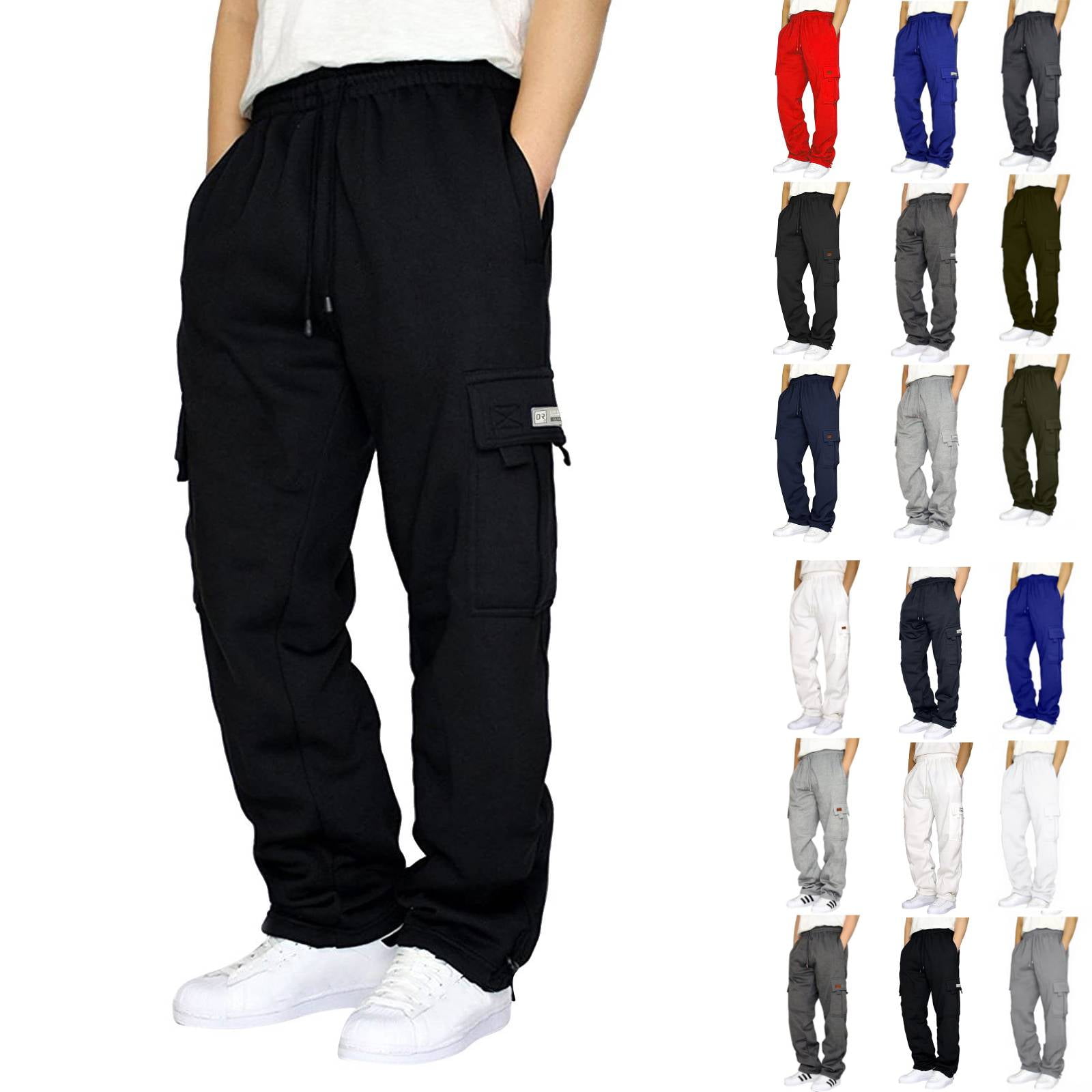 Cargo Sweatpants for Men Heavyweight Fleece Open Bottom Straight Leg ...