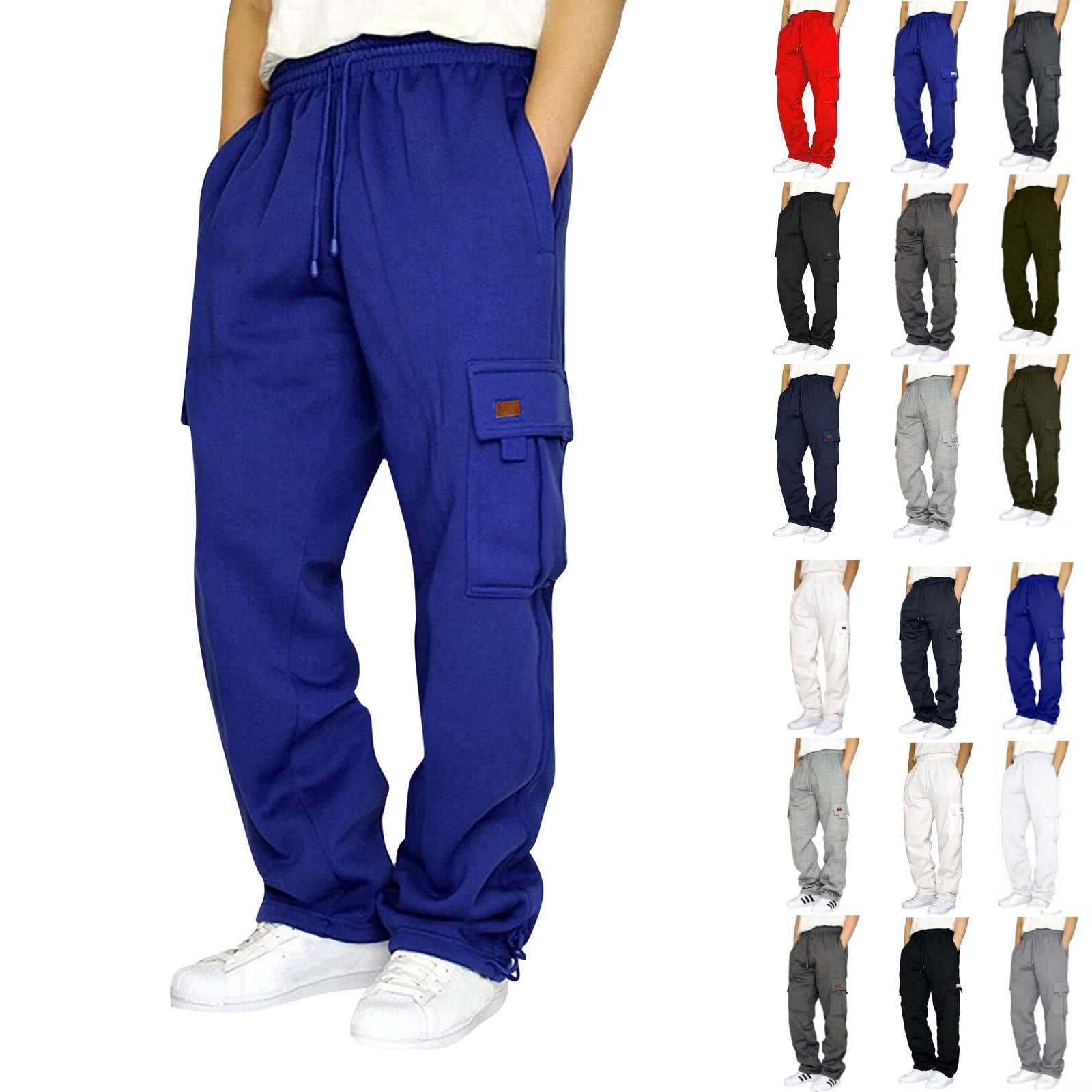 Cargo Sweatpants for Men Heavyweight Fleece Open Bottom Straight Leg ...