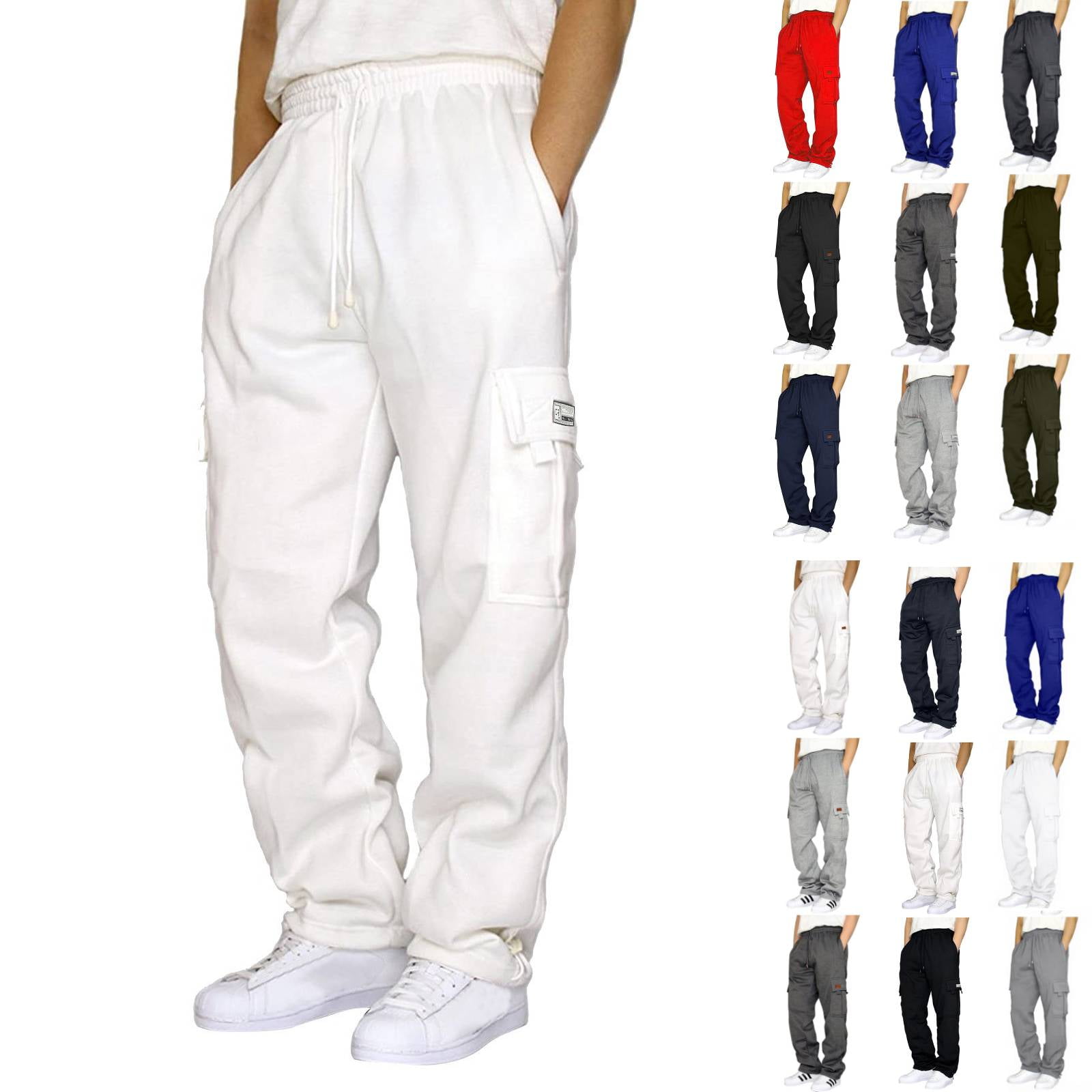 Cargo Sweatpants for Men Heavyweight Fleece Open Bottom Straight Leg ...