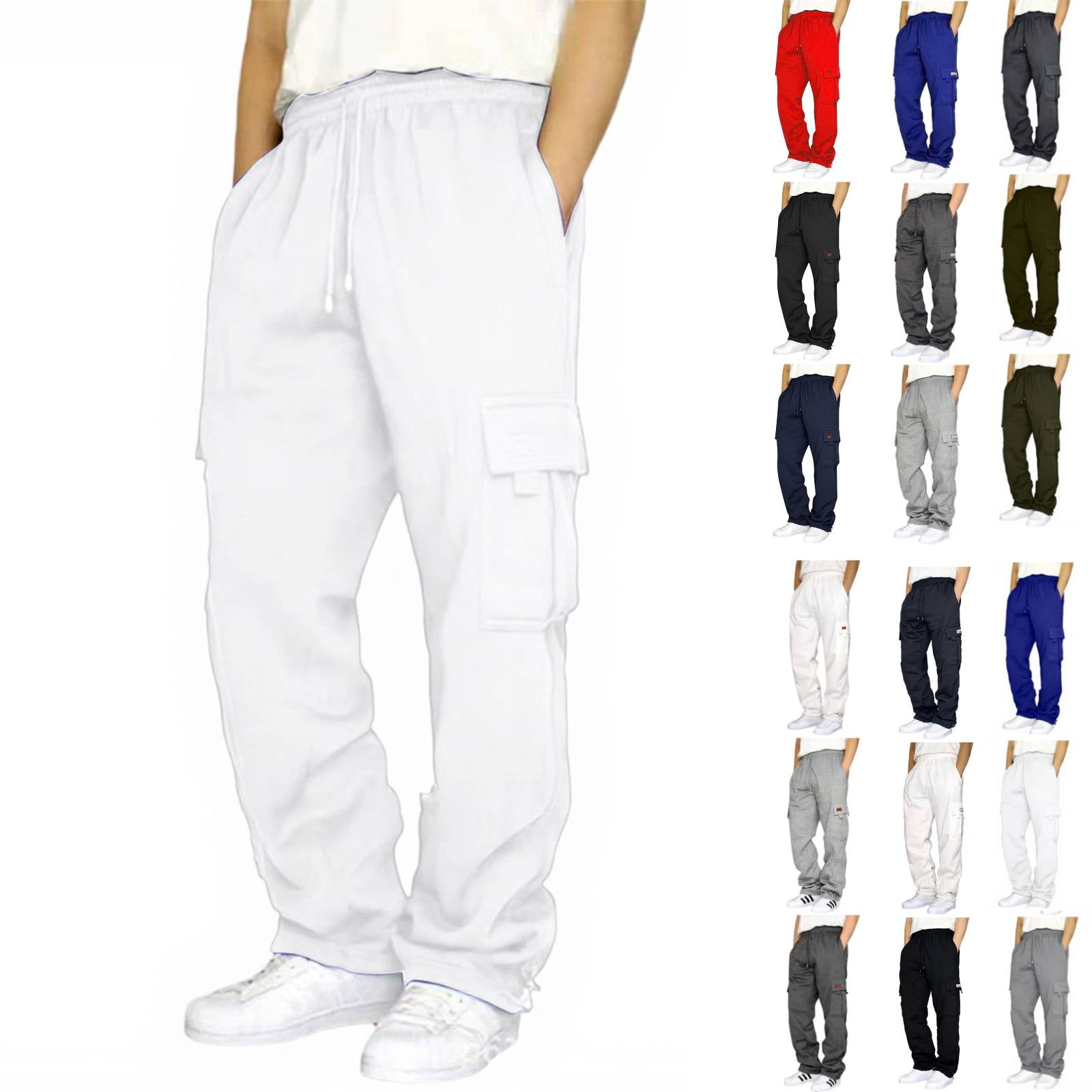Cargo Sweatpants for Men Heavyweight Fleece Open Bottom Straight Leg ...