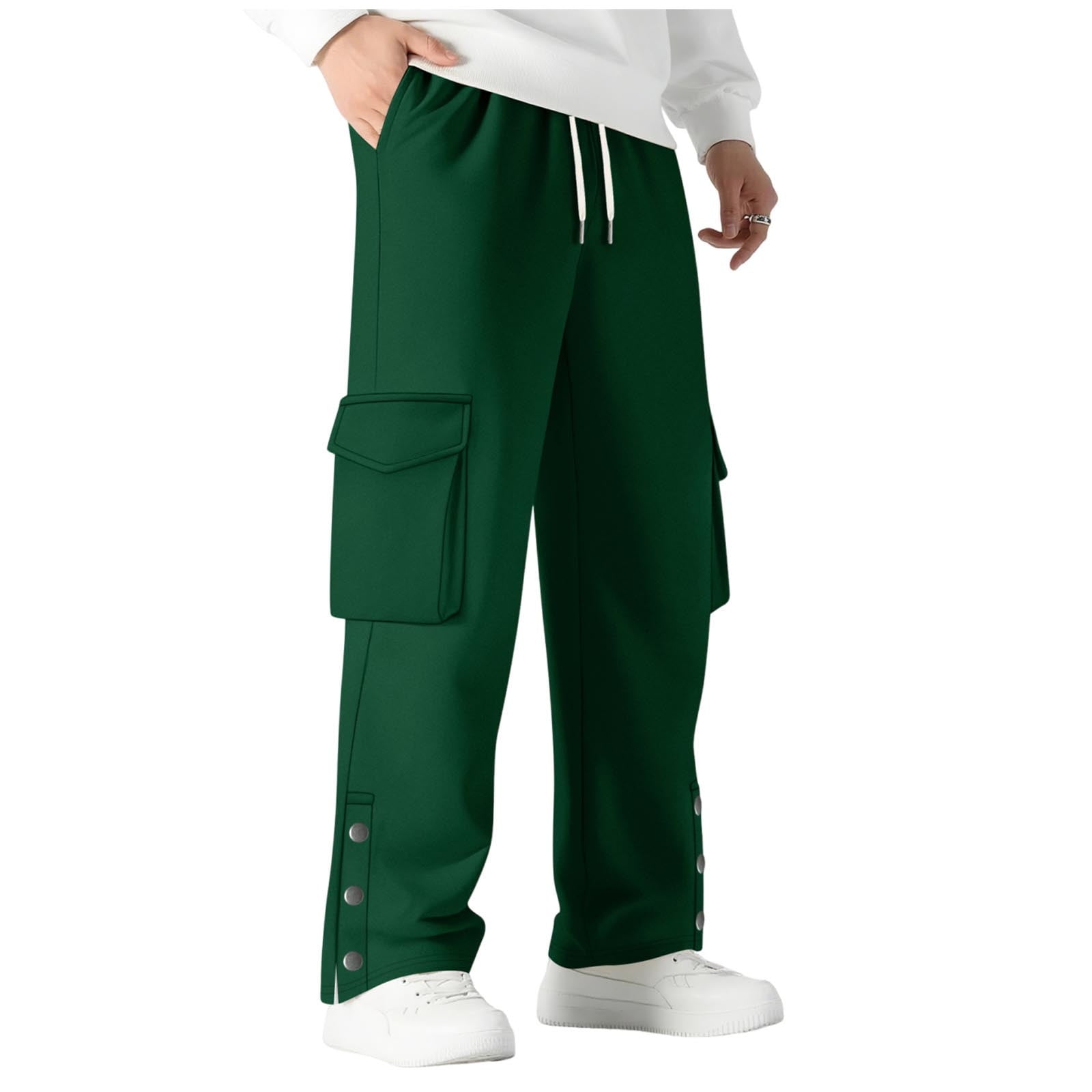 Cargo Sweatpants for Men Solid Elastic Waist Side Snap Straight Leg ...