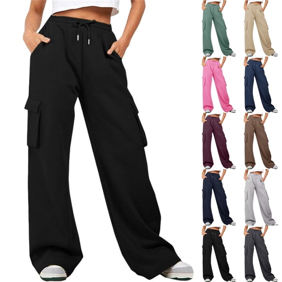 Cargo Sweatpants for Women – Casual High Waisted Wide Leg Drawstring ...