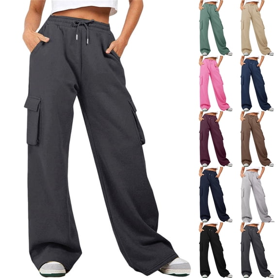 Cargo Sweatpants for Women – Casual High Waisted Wide Leg Drawstring ...