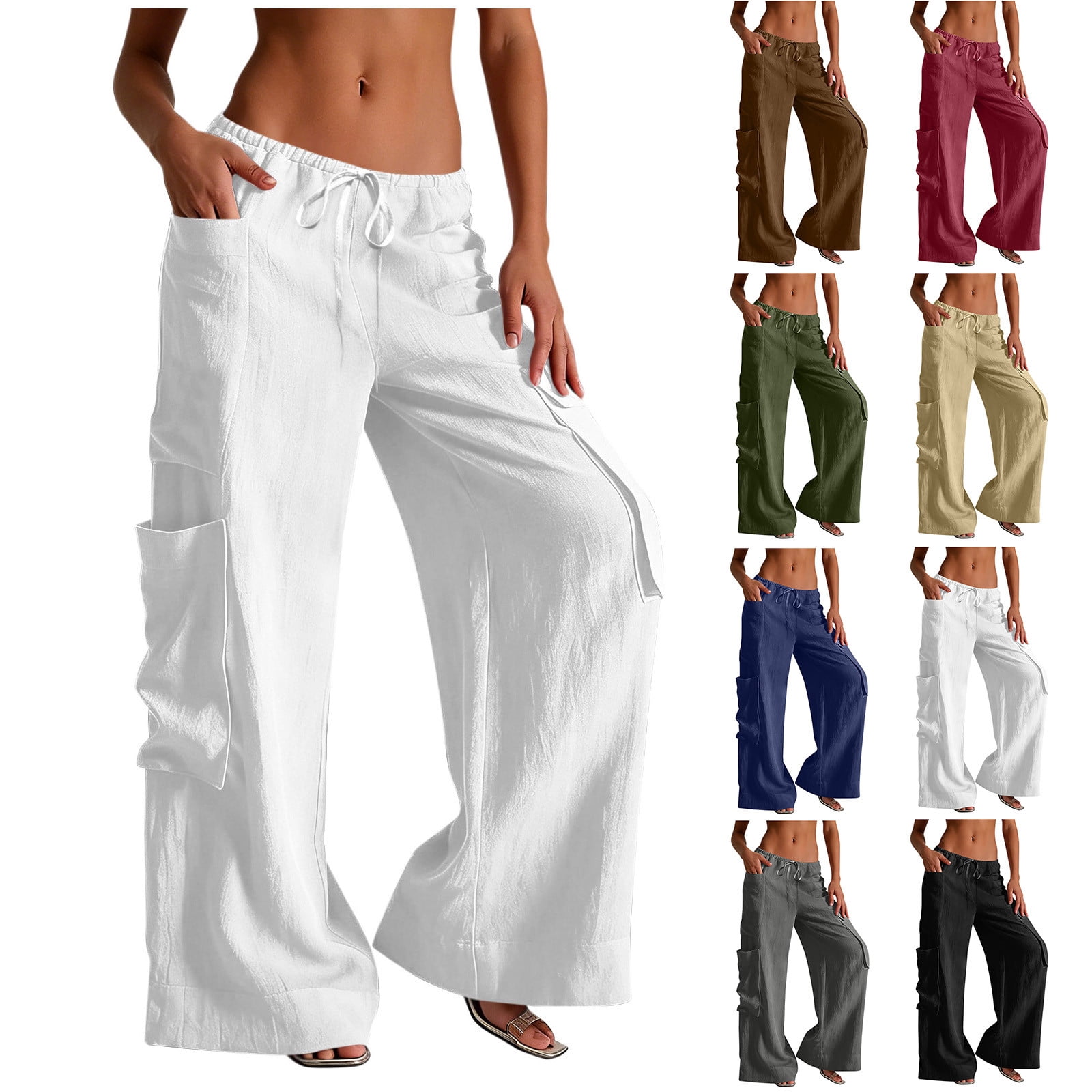 Cargo Sweatpants for Women with Multi Pockets Drawstring Wide Leg ...