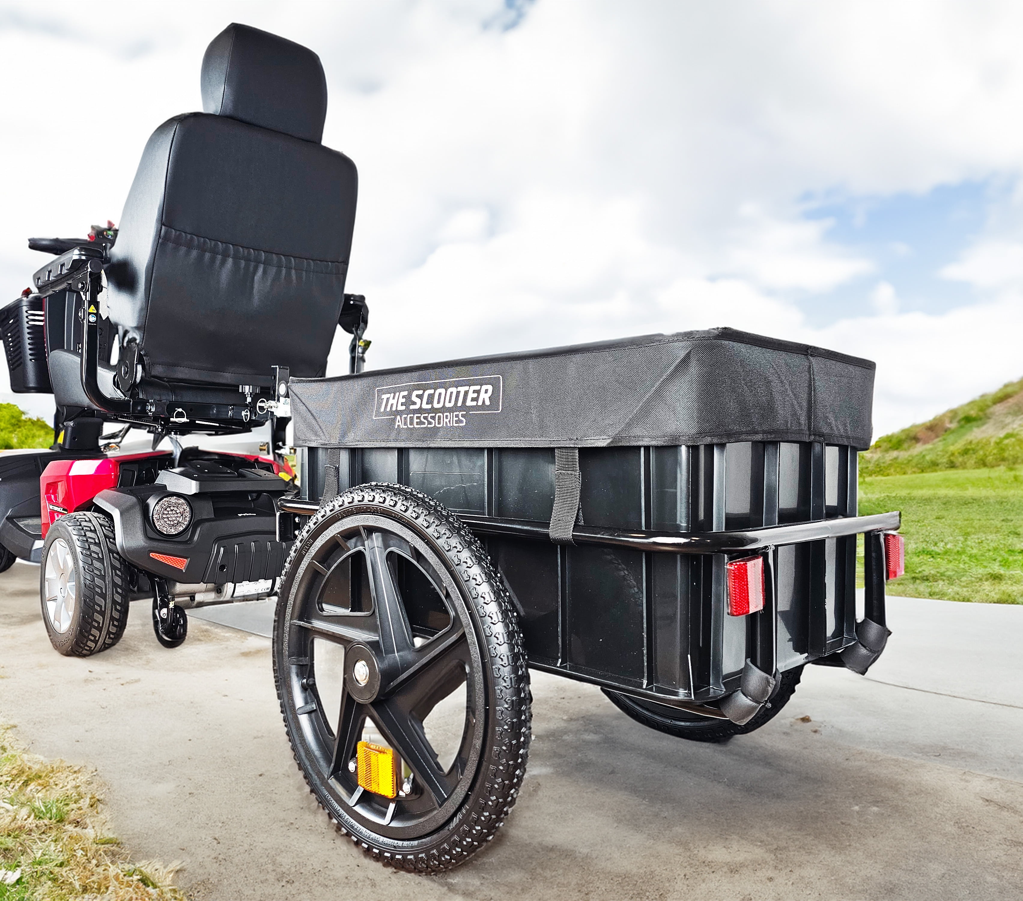 Cargo Trailer for Electric Mobility Scooter. Sturdy with Heavy Duty Large Tires and Cover. Pride ...