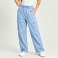 Cargo Wide Leg Pants Drawstring Waist Solid Multi Pockets Adjustable ...