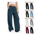 Cargo Wide Leg Sweatpants for Women High Waist Solid Color Elastic ...