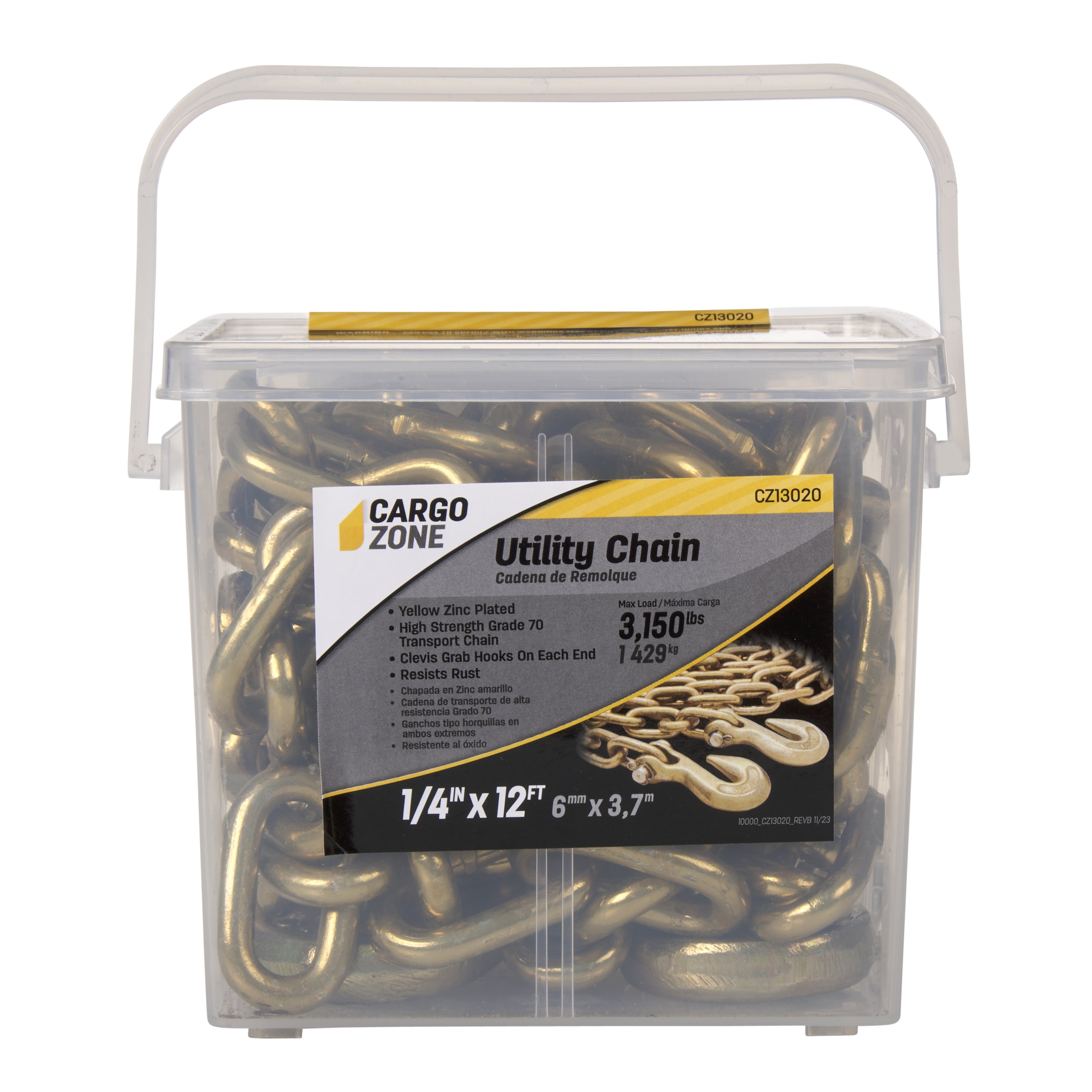 Cargo Zone 1/4 inch x 12 feet Utility Chain, Yellow-Zinc - Walmart.com