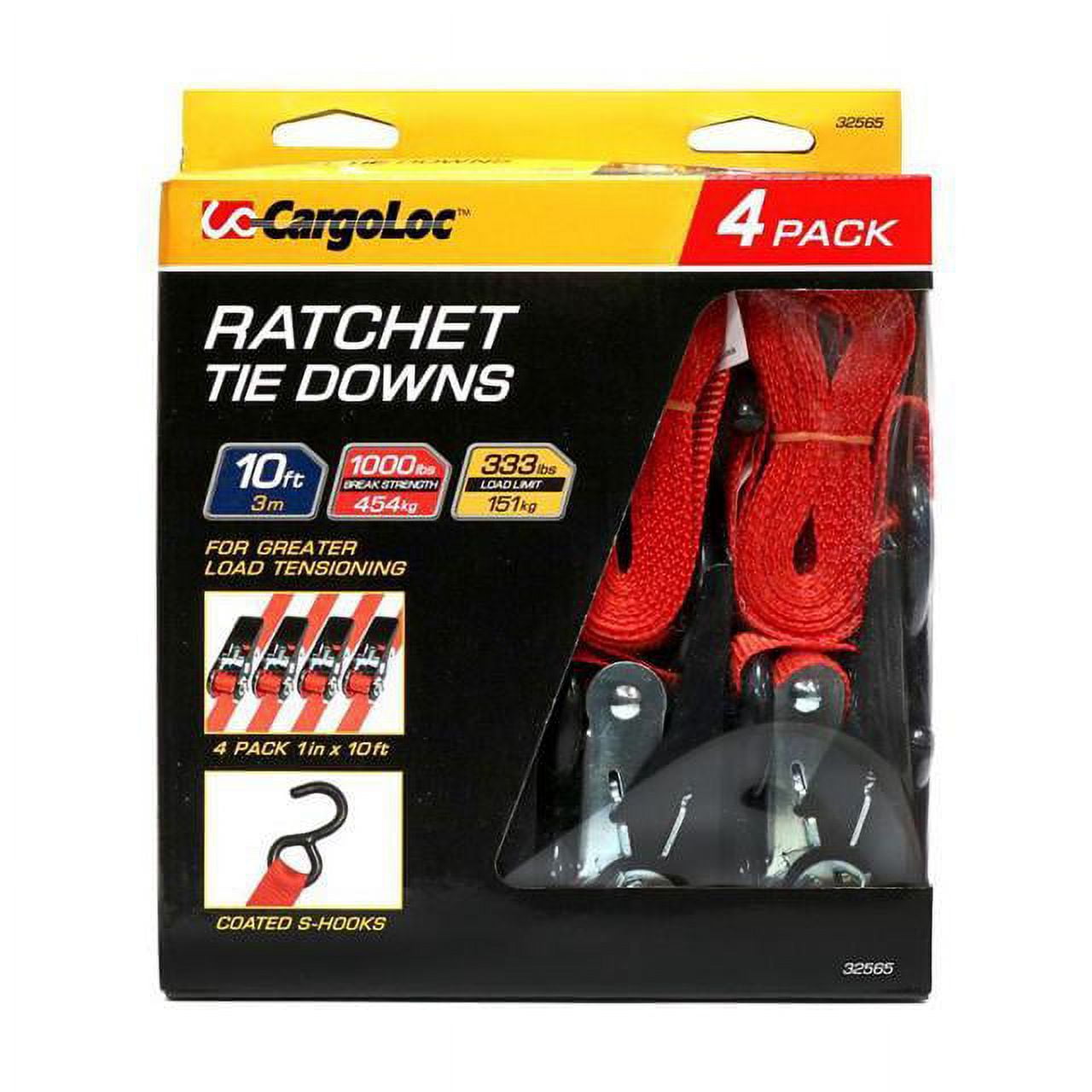 CargoLoc Ratchet Tie Downs 32565 4 Pc. 1" x 10' x 1,000 lbs - S-Hooks ...