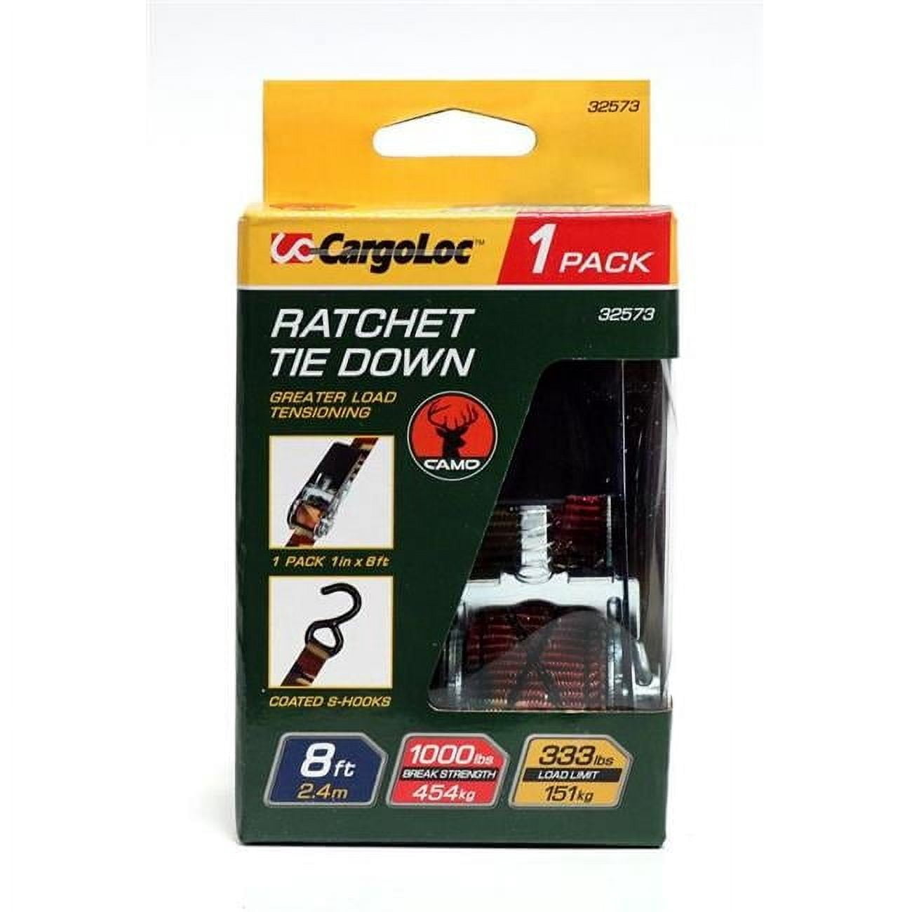 Cargoloc 32573 8 ft. 1000 lbs Racheting Tie Down S-Hooks, Camo ...