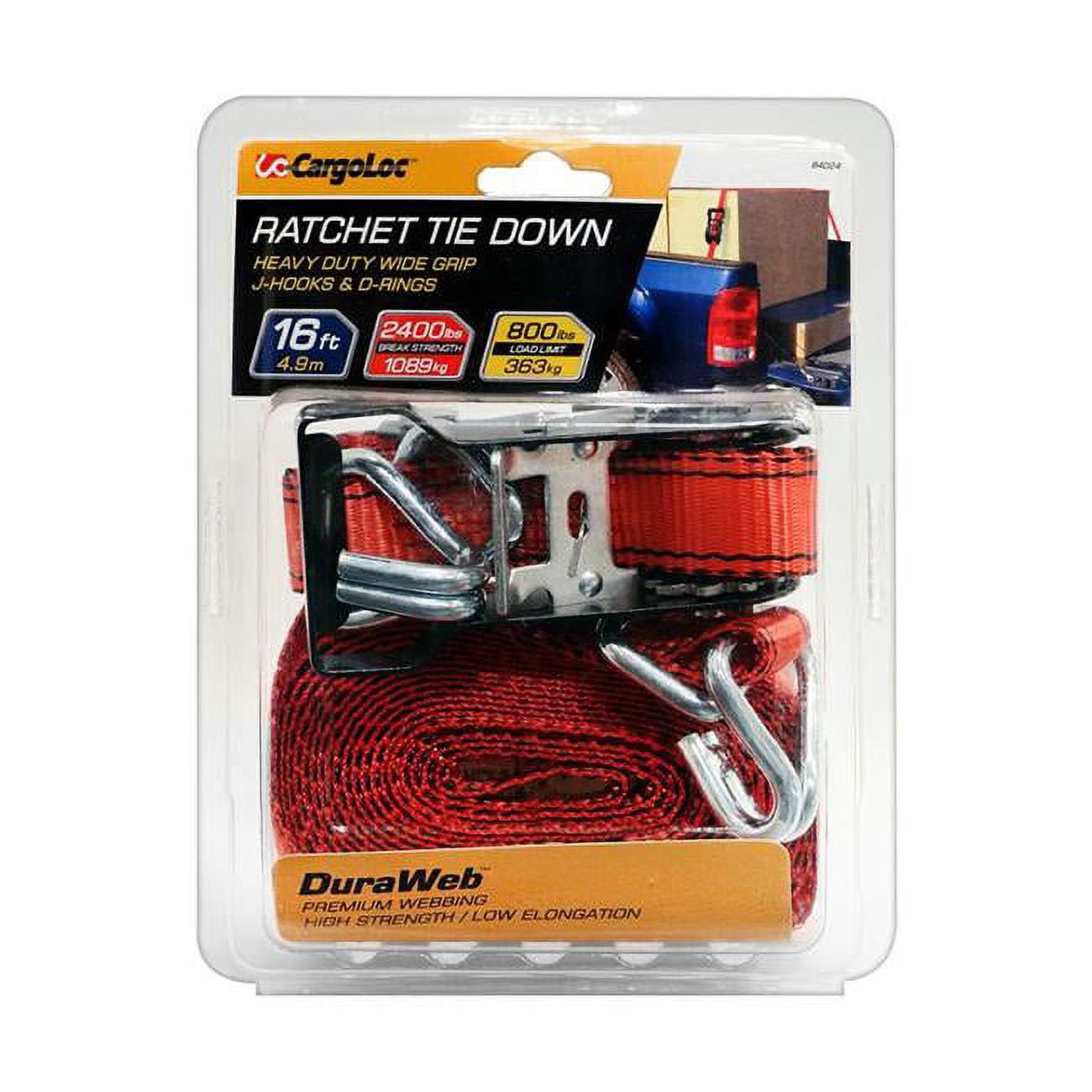 Cargoloc 84024 16 ft. 2400 lbs Racheting Tie Down J-Hooks & D-Rings ...
