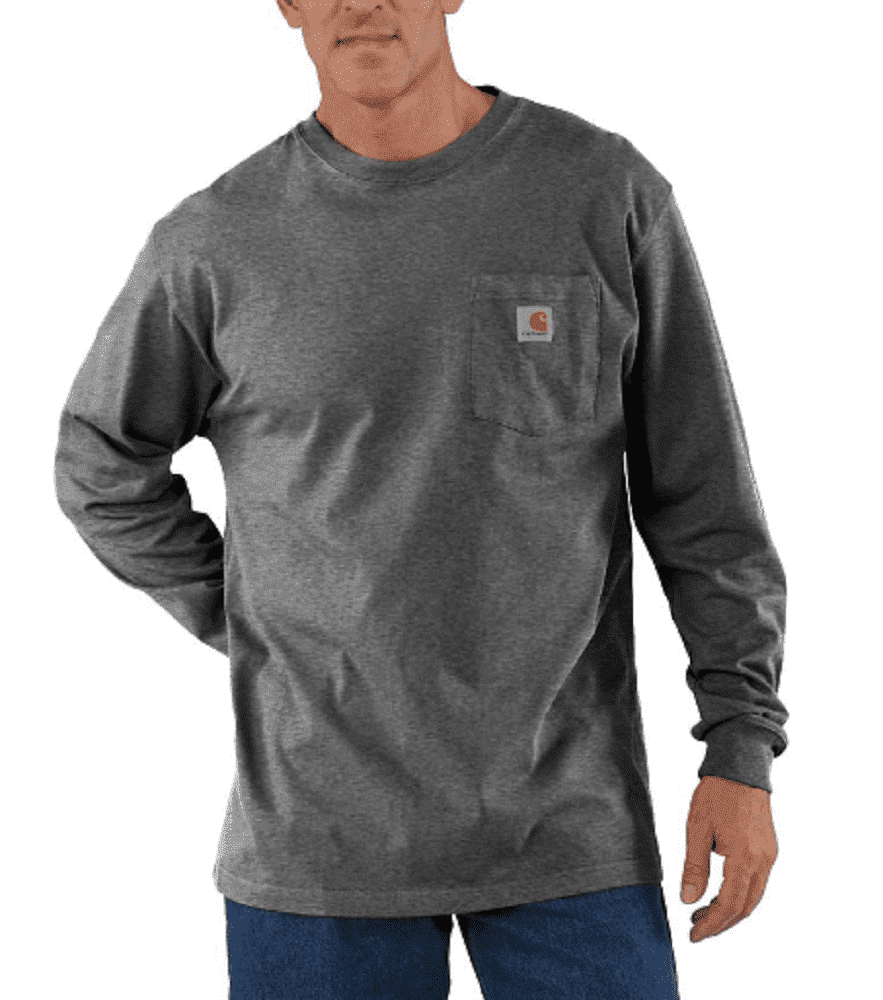 Carhartt K126 Men's Loose Fit Long-Sleeve Workwear Pocket T-Shirt, Carbon Heather, Large ...
