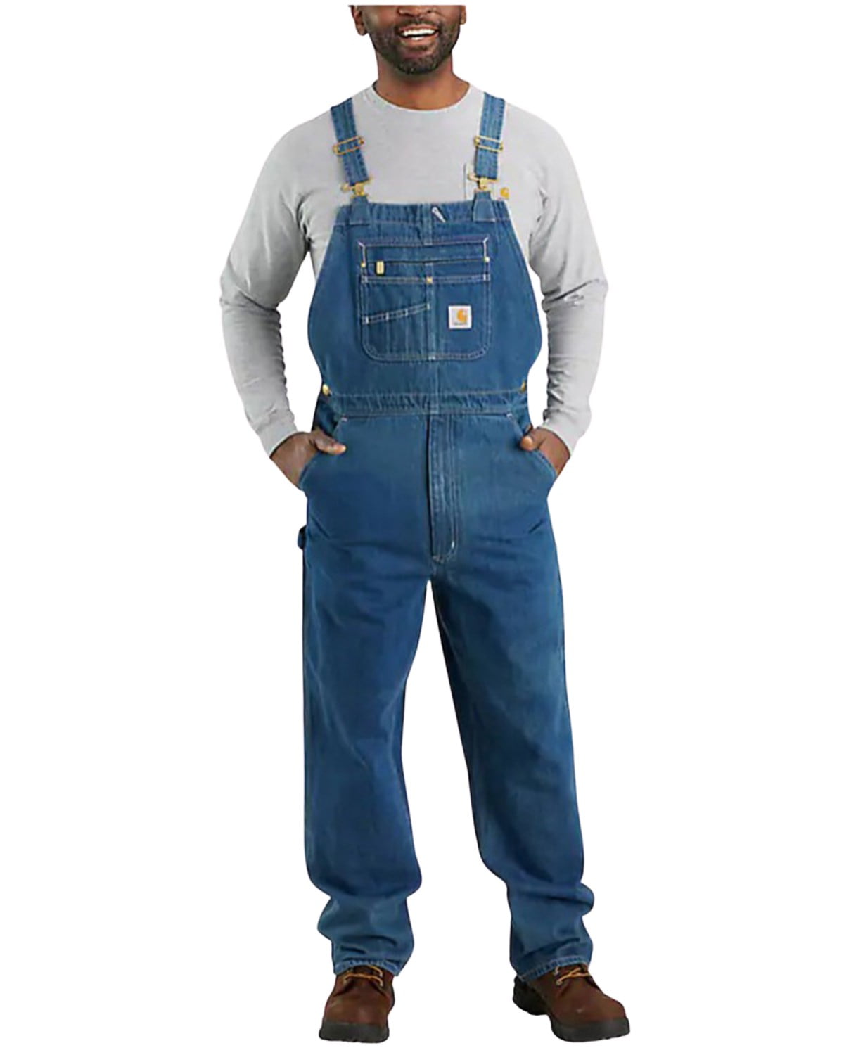 Carhartt Men's Loose Fit Denim Bib Overalls, Darkstone Blue, Adjustable ...