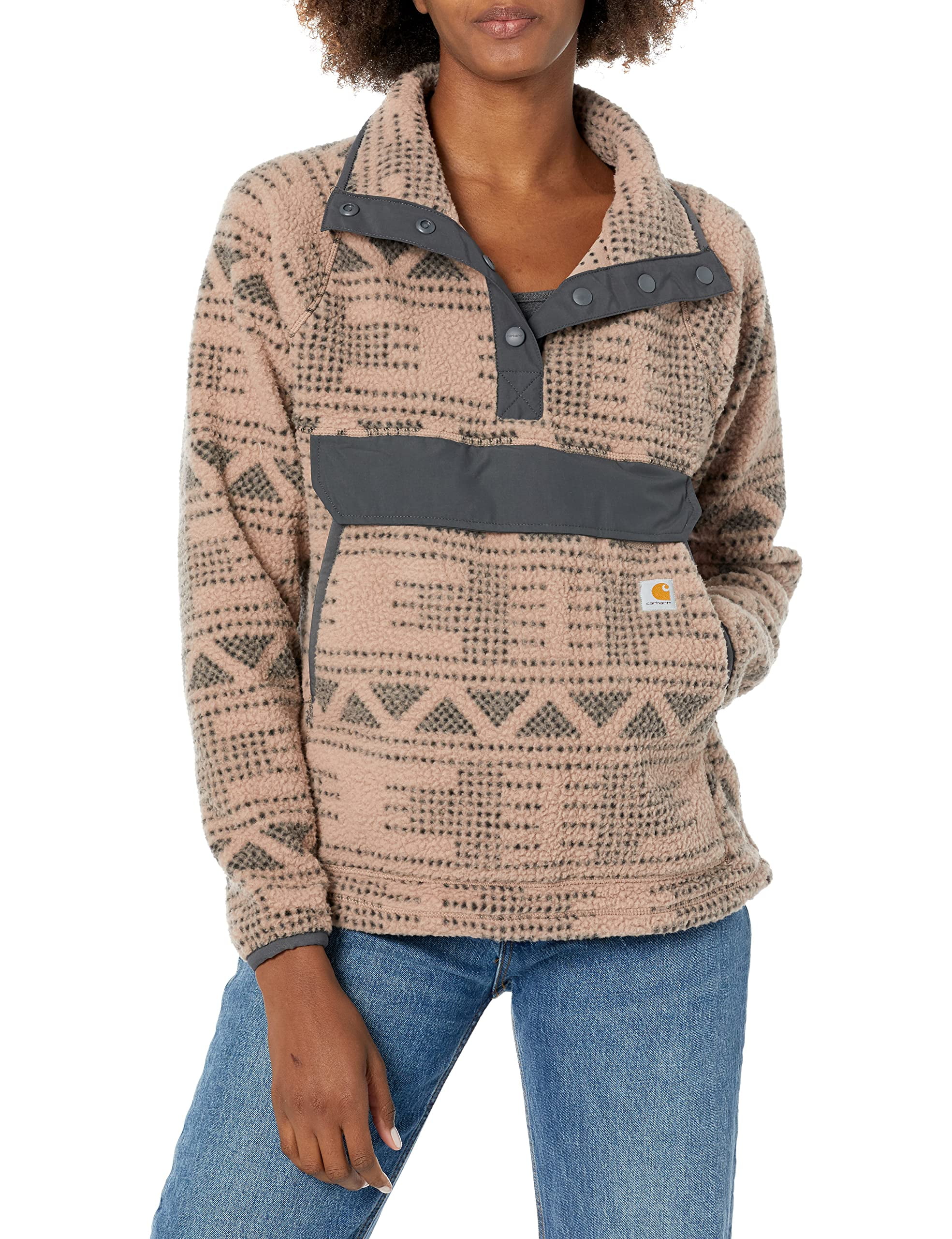 Carhartt Women's Relaxed Fit Fleece Pullover, Warm Taupe Geo Aztec ...