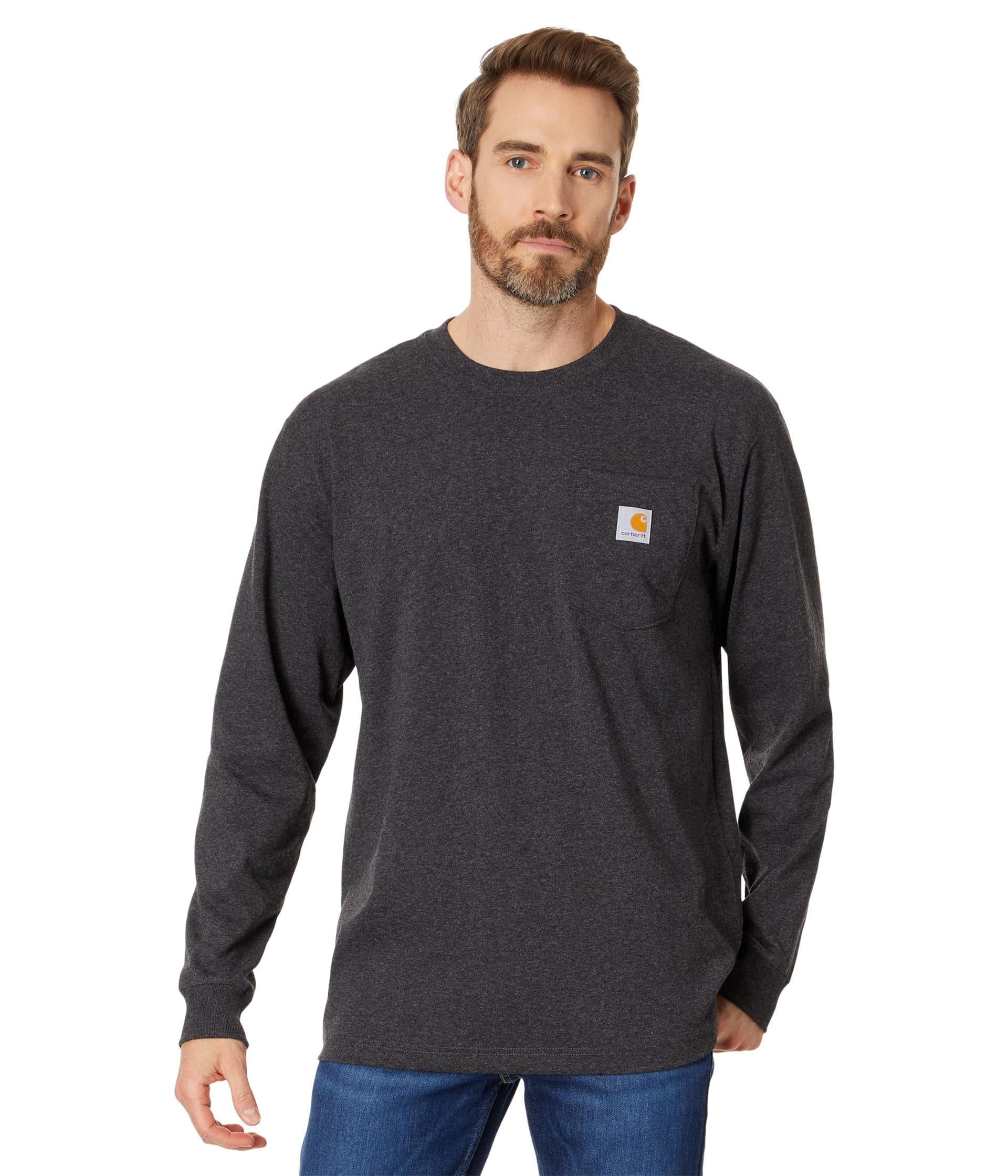 Carhartt Workwear Pocket L/FS Tee (Mens, Carbon Heather, XSM (Reg), One ...
