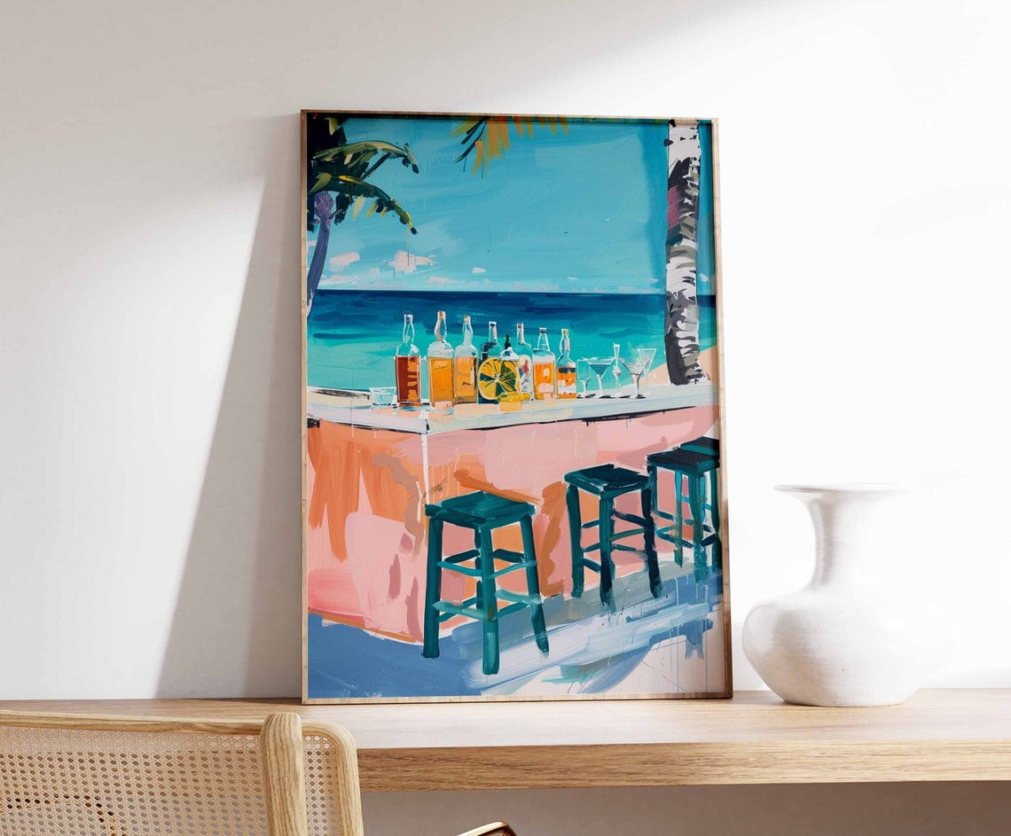 Caribbean Beach Bar Poster, Tropical Wall Art, Tropical Decor, Cocktail ...