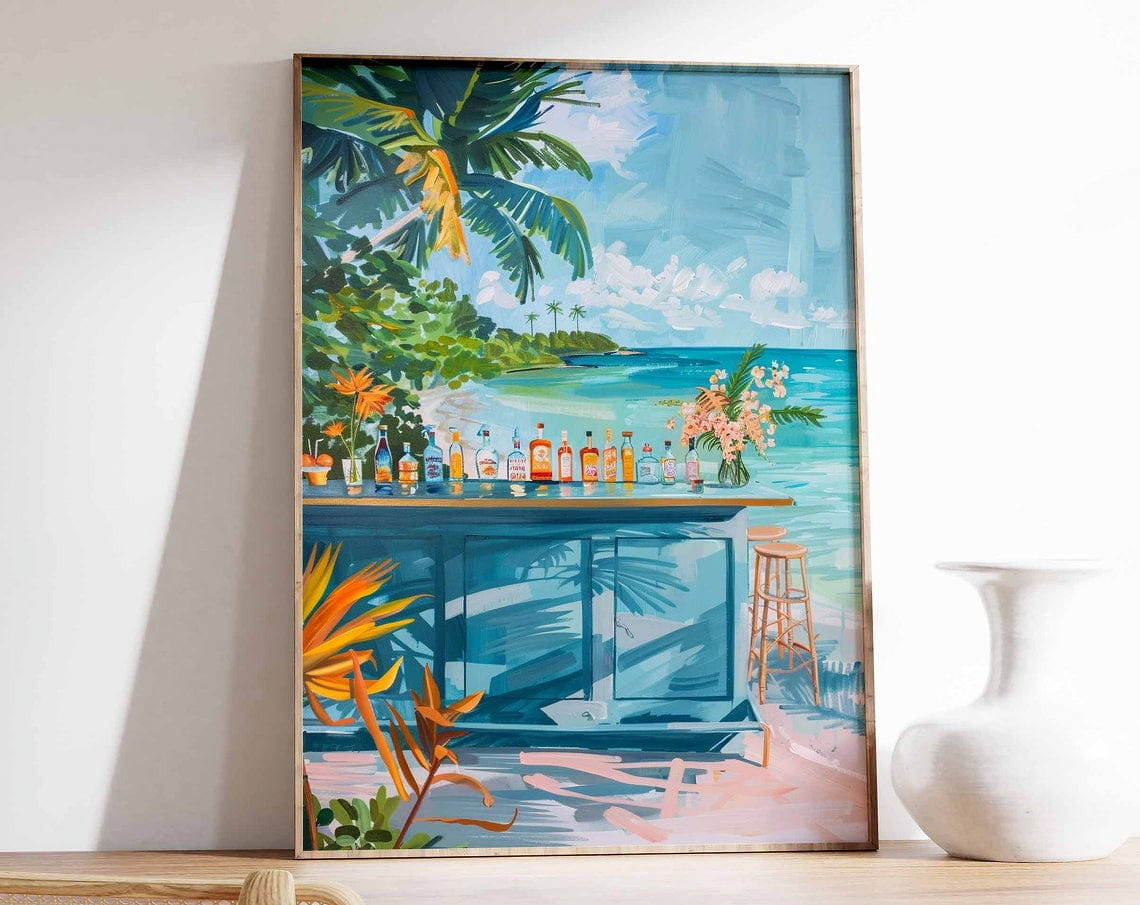Caribbean Beach Bar Poster, Tropical Wall Art, Tropical Decor, Cocktail ...