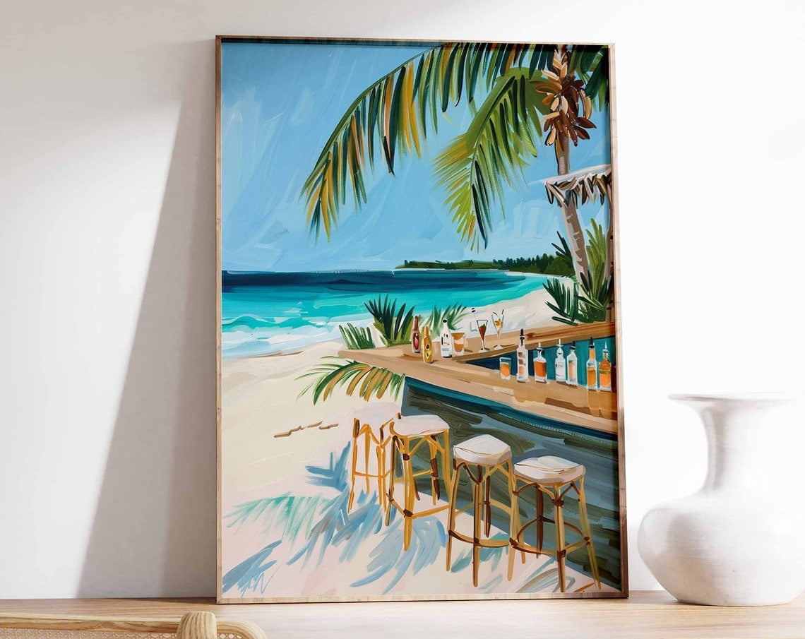 Caribbean Beach Bar Poster, Tropical Wall Art, Tropical Decor, Cocktail ...