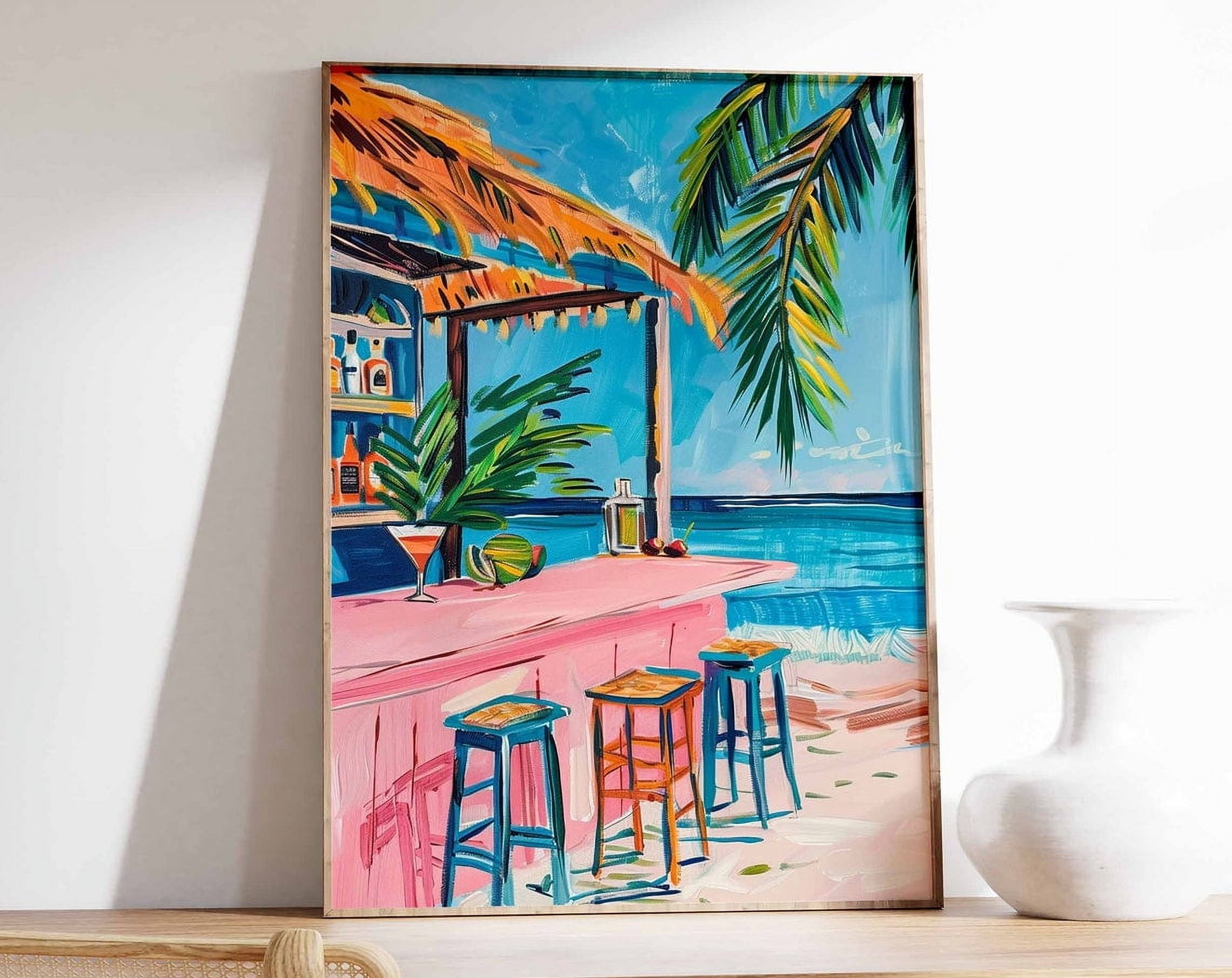 Caribbean Beach Bar Poster, Tropical Wall Art, Tropical Decor, Cocktail ...